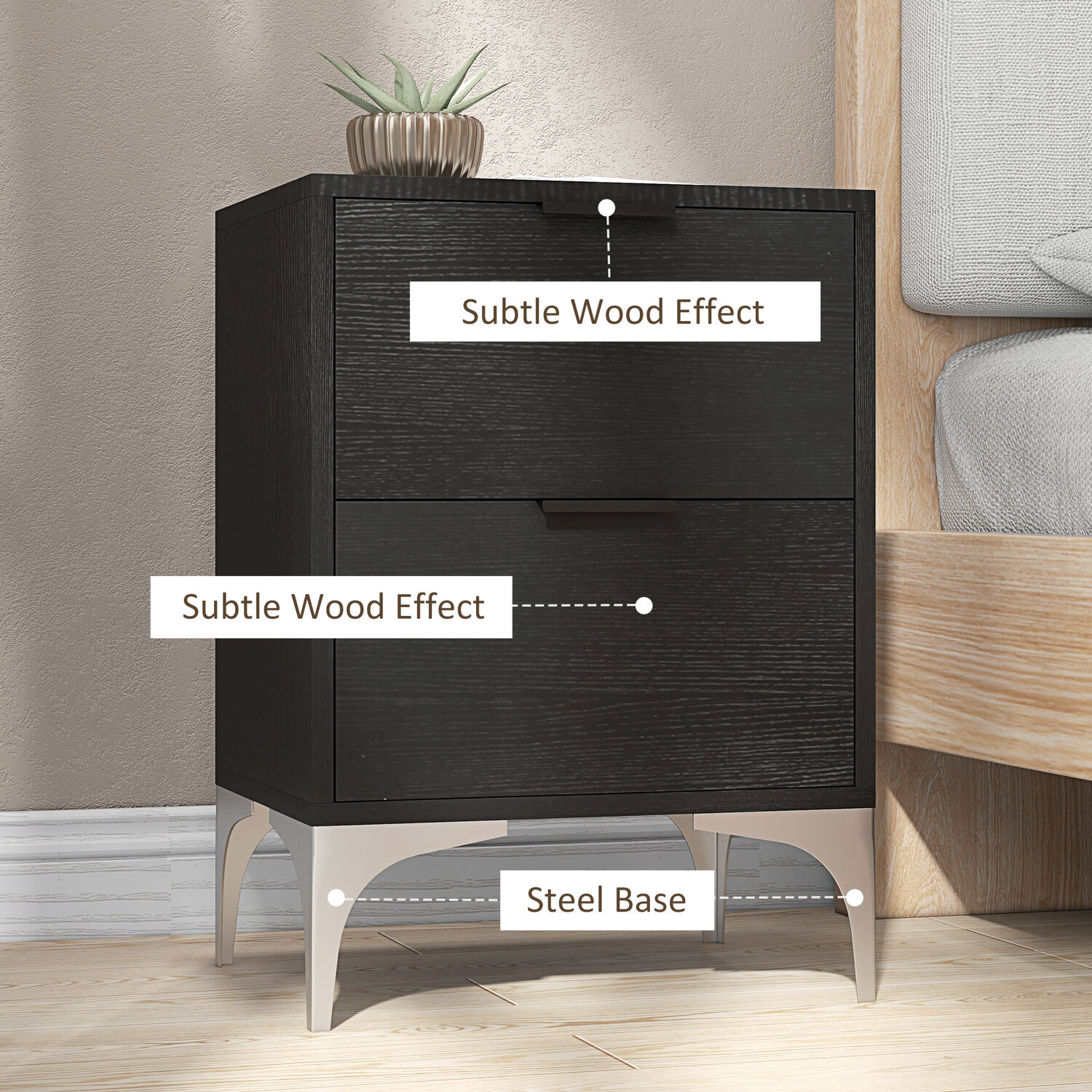HOMCOM Modern Bedside Tables Set of 2