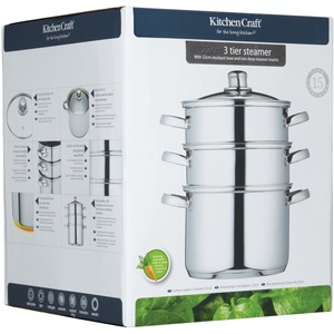KitchenCraft Stainless Steel Three Tier Steamer, 22cm