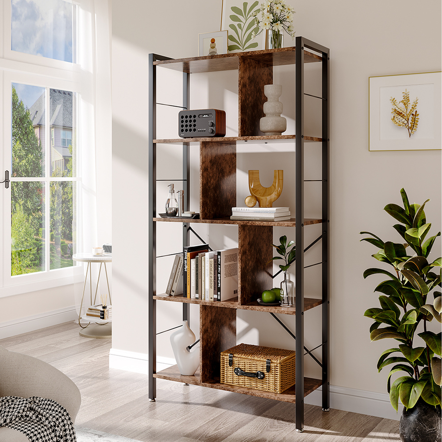 5-shelf Open Bookcase with Dividers