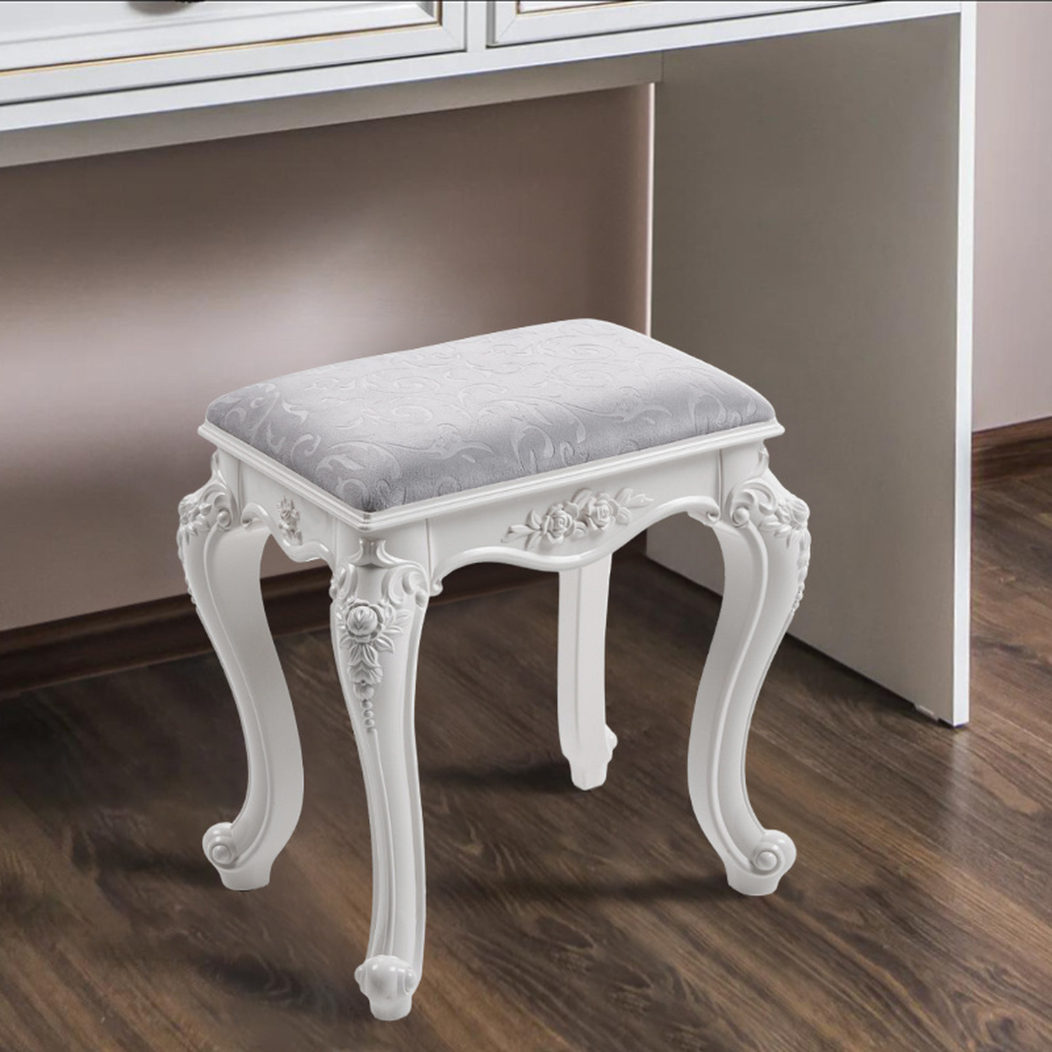 Luxury Makeup Dressing Stool with Faux Fur Upholstery