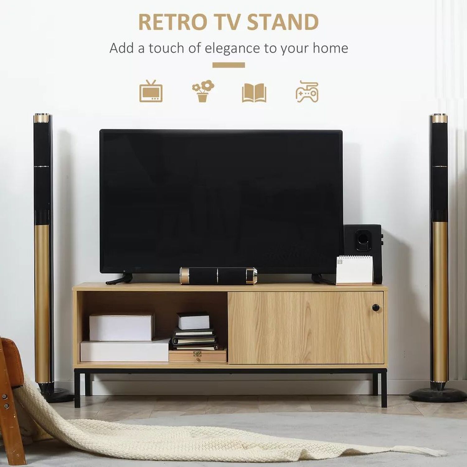 120cm Retro TV Unit with 3 Compartments TVs up to 50"