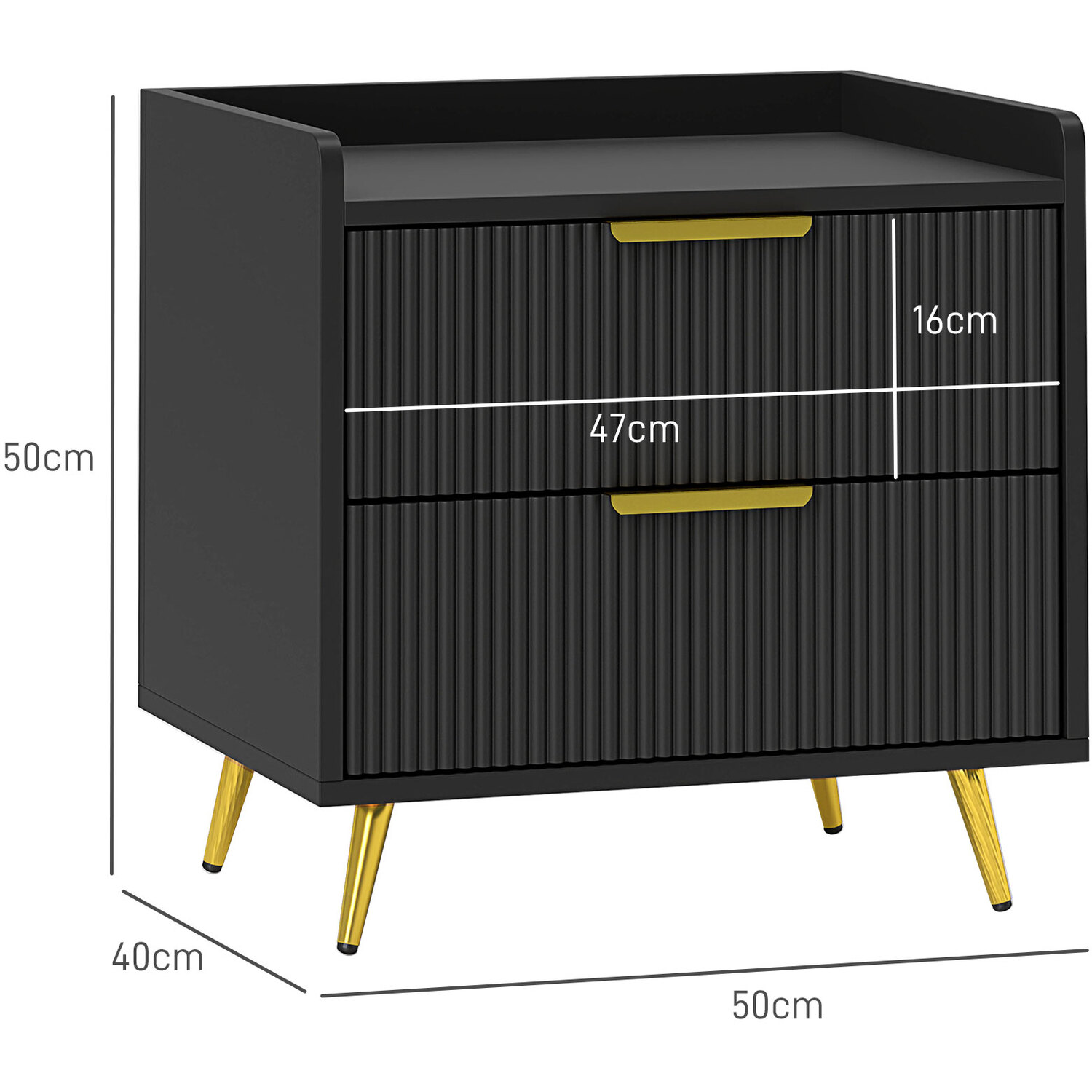 HOMCOM Bedside Table with Striped Drawers