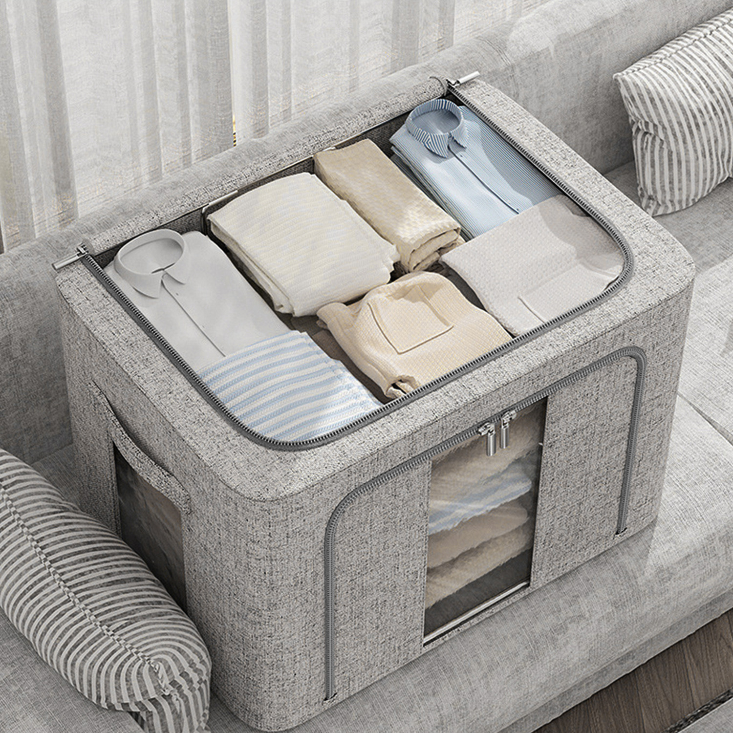 100L Fabric Storage Box with Metal Frame and Windows