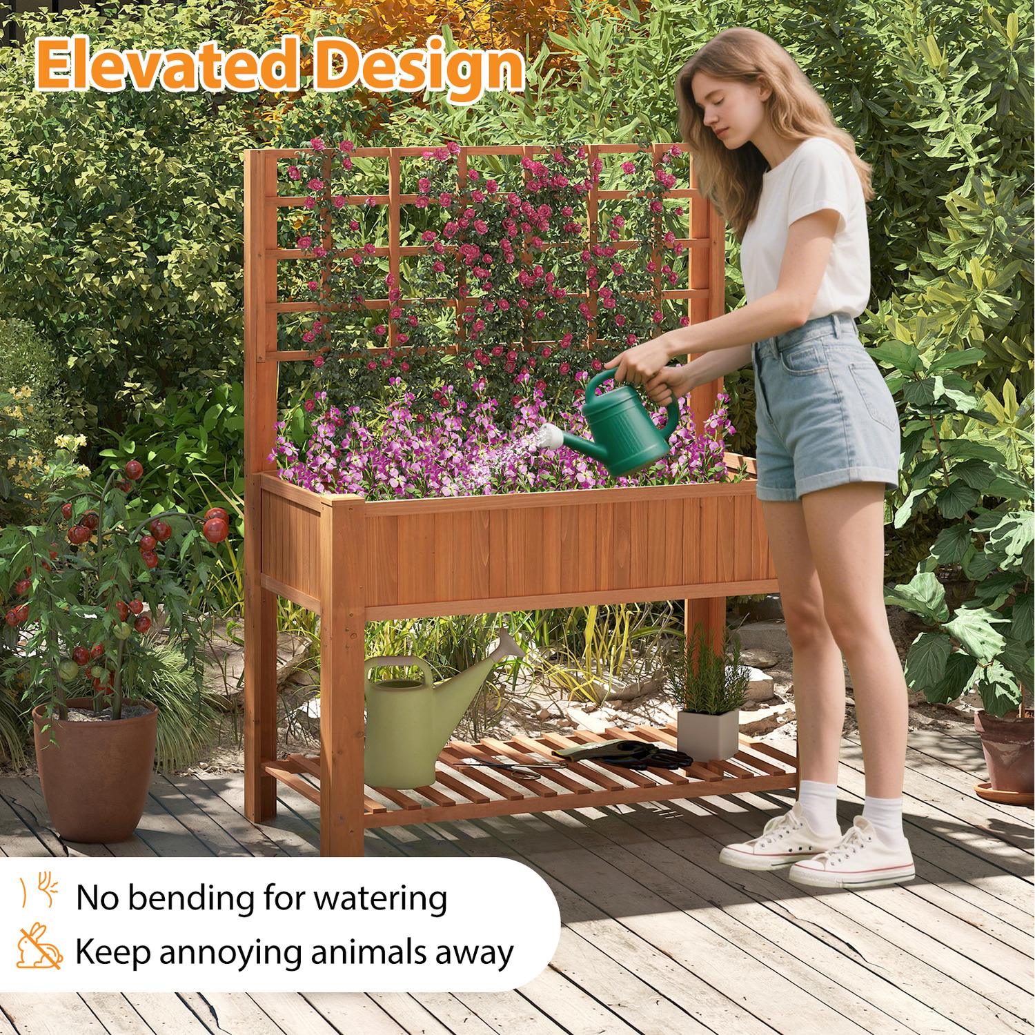 Elevated Planter Box Raised Garden Bed with Trellis