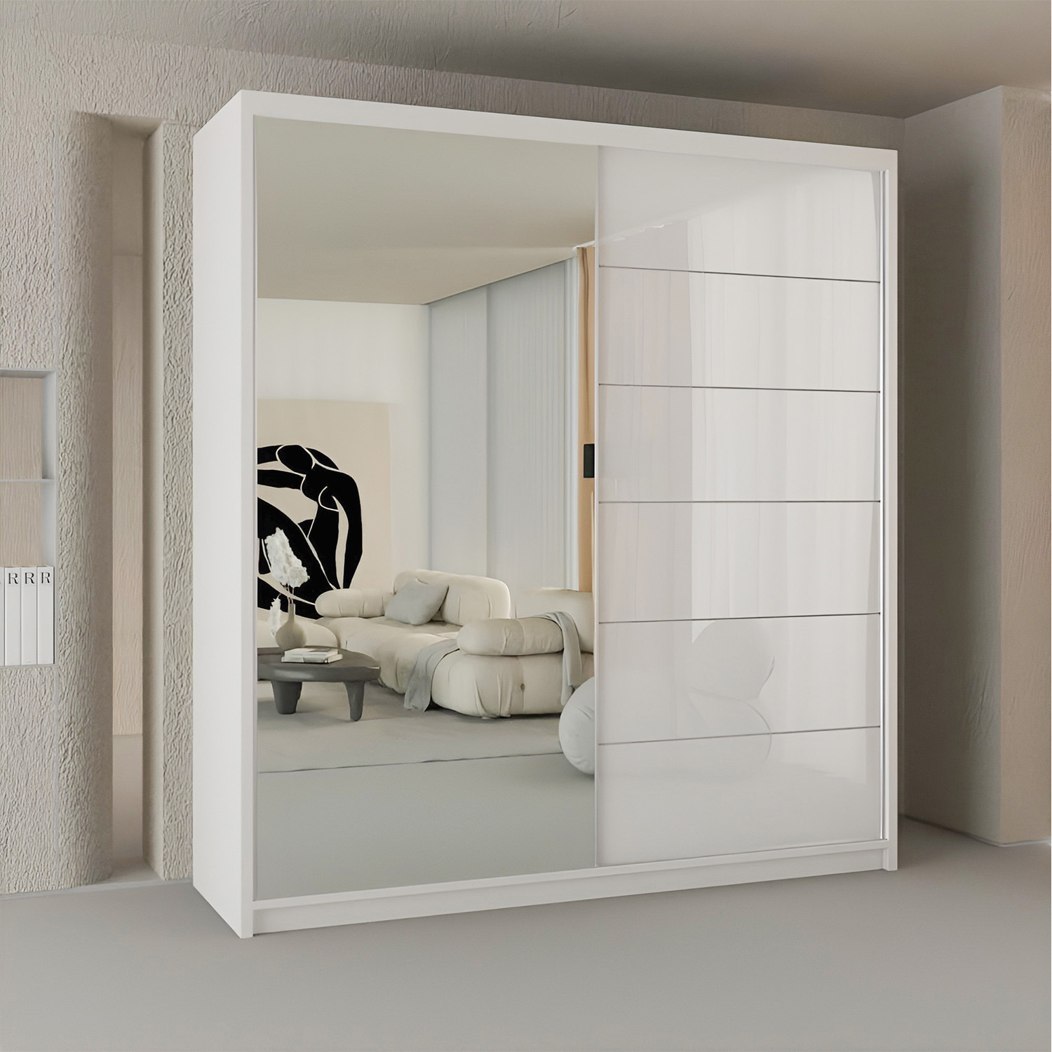 Torren Double Door High Gloss Sliding Wardrobe with Full Length Mirror