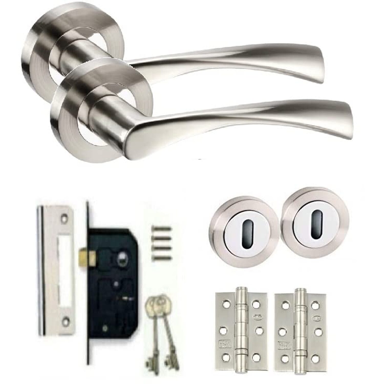 Astrid Door Handle On Rose BB Hinge Key Lock Set
