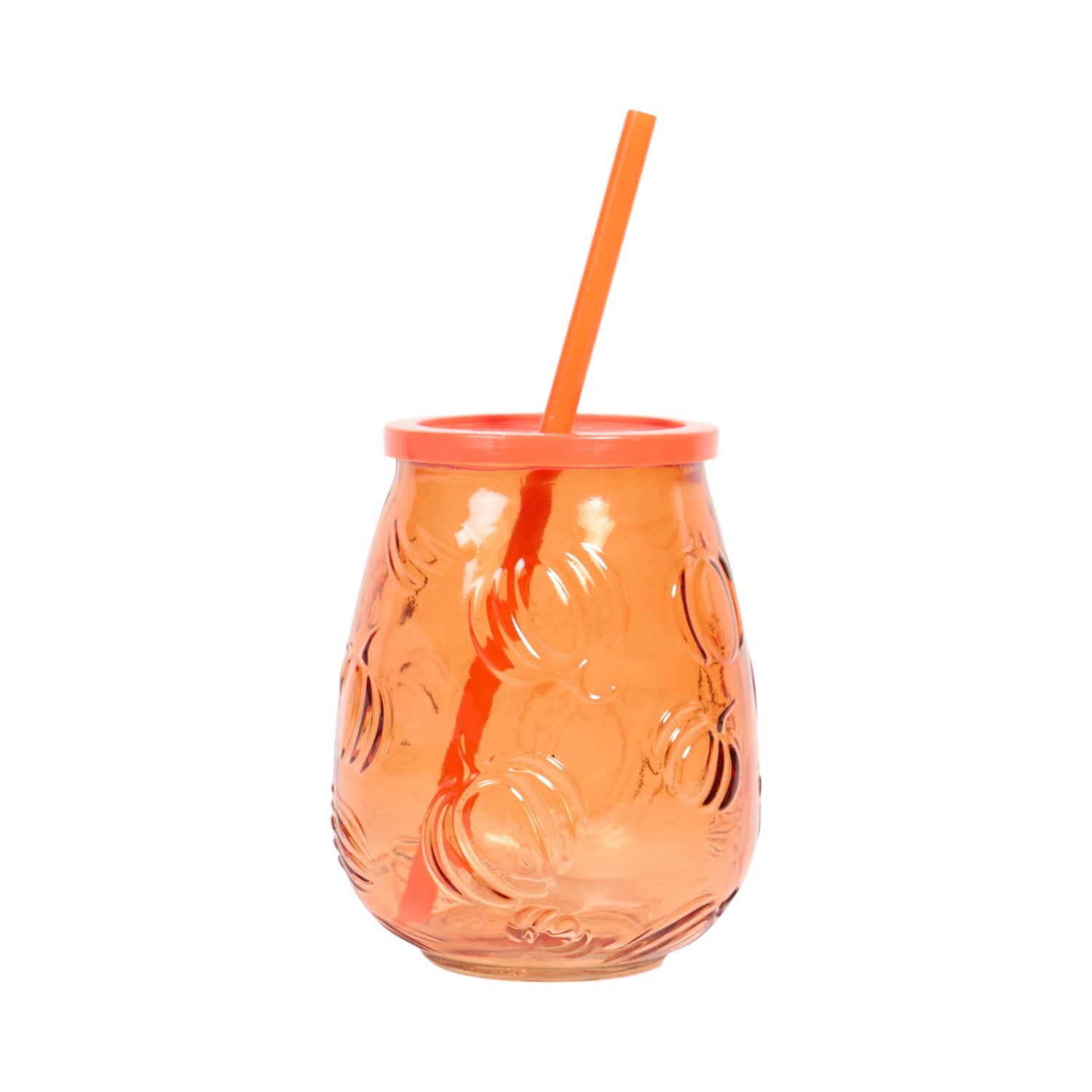 Pumpkin Glass Jar with Lid and Straw