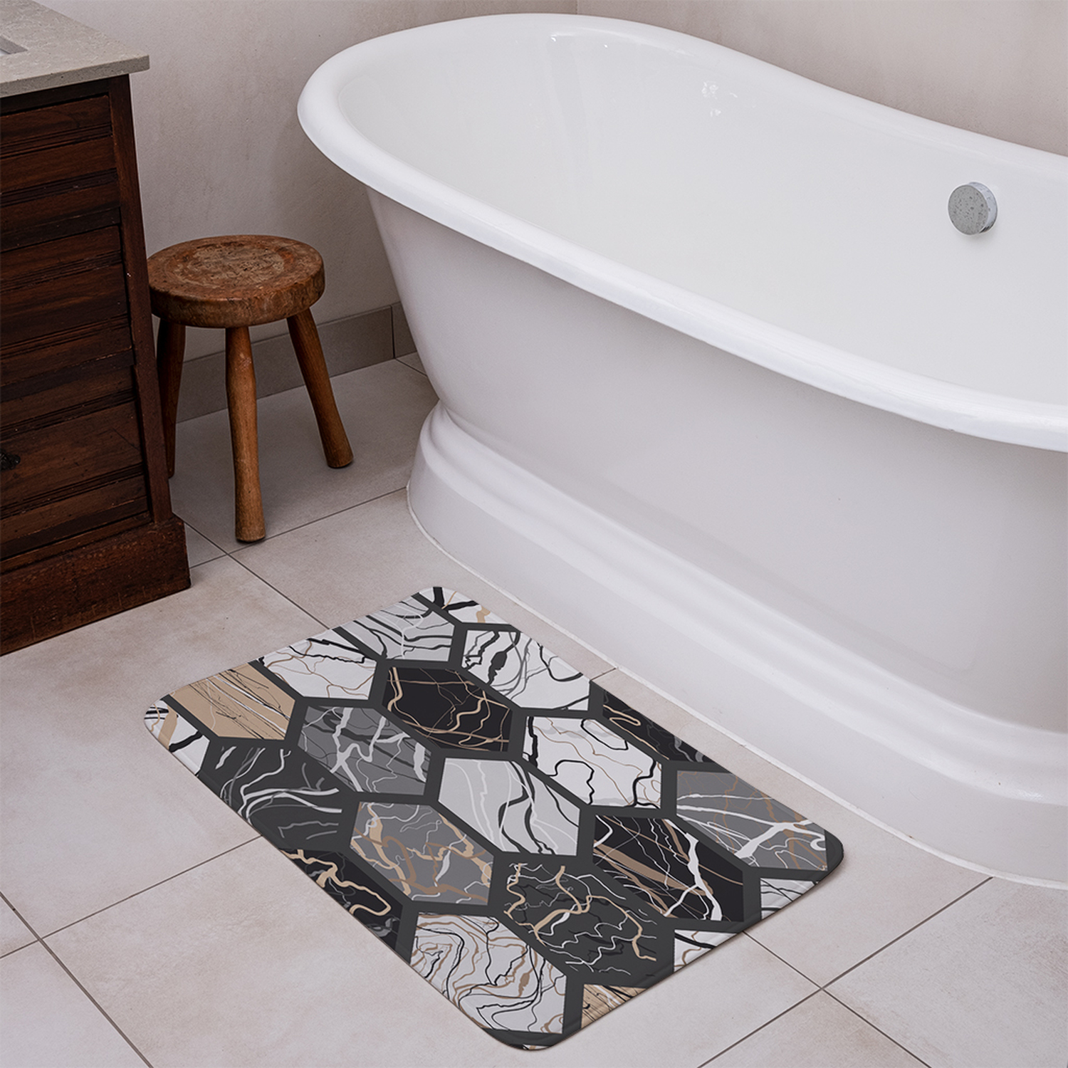 Hexagon Marble Bathmat