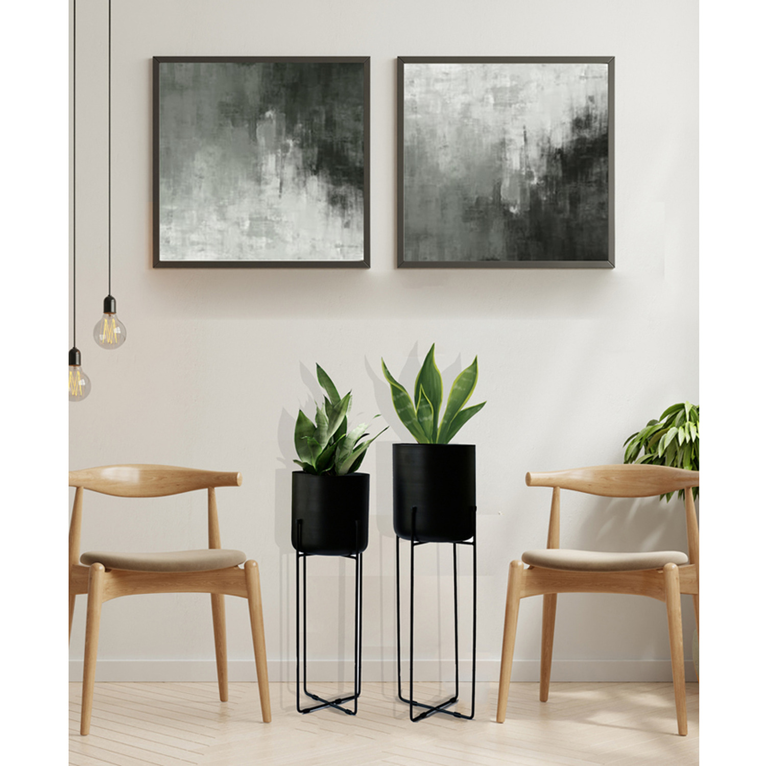 Vivid Set of 2 Black Planter with Stand