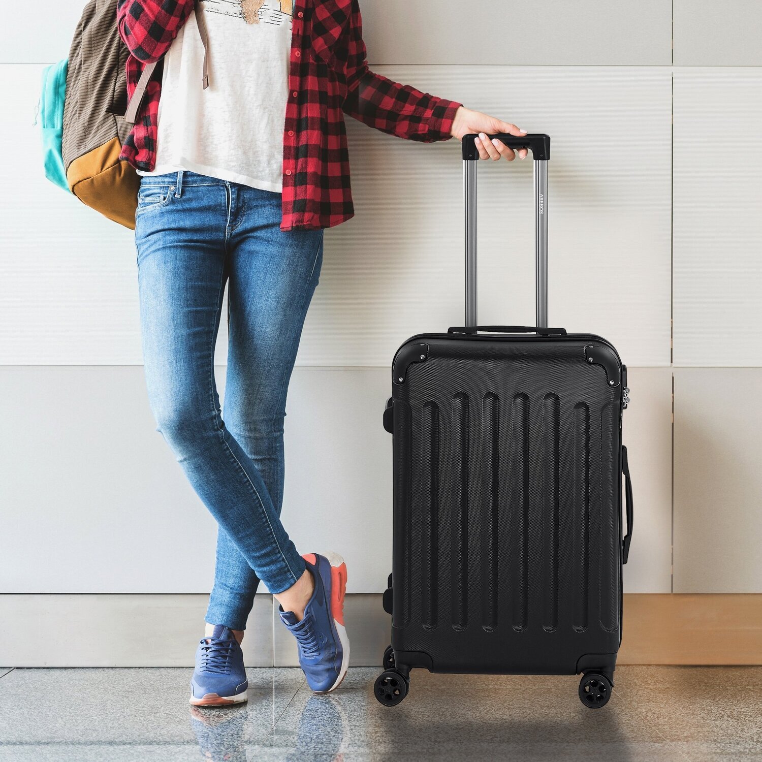 Set of 4 ABS Hard Shell Travel Suitcases With Telescopic Handle