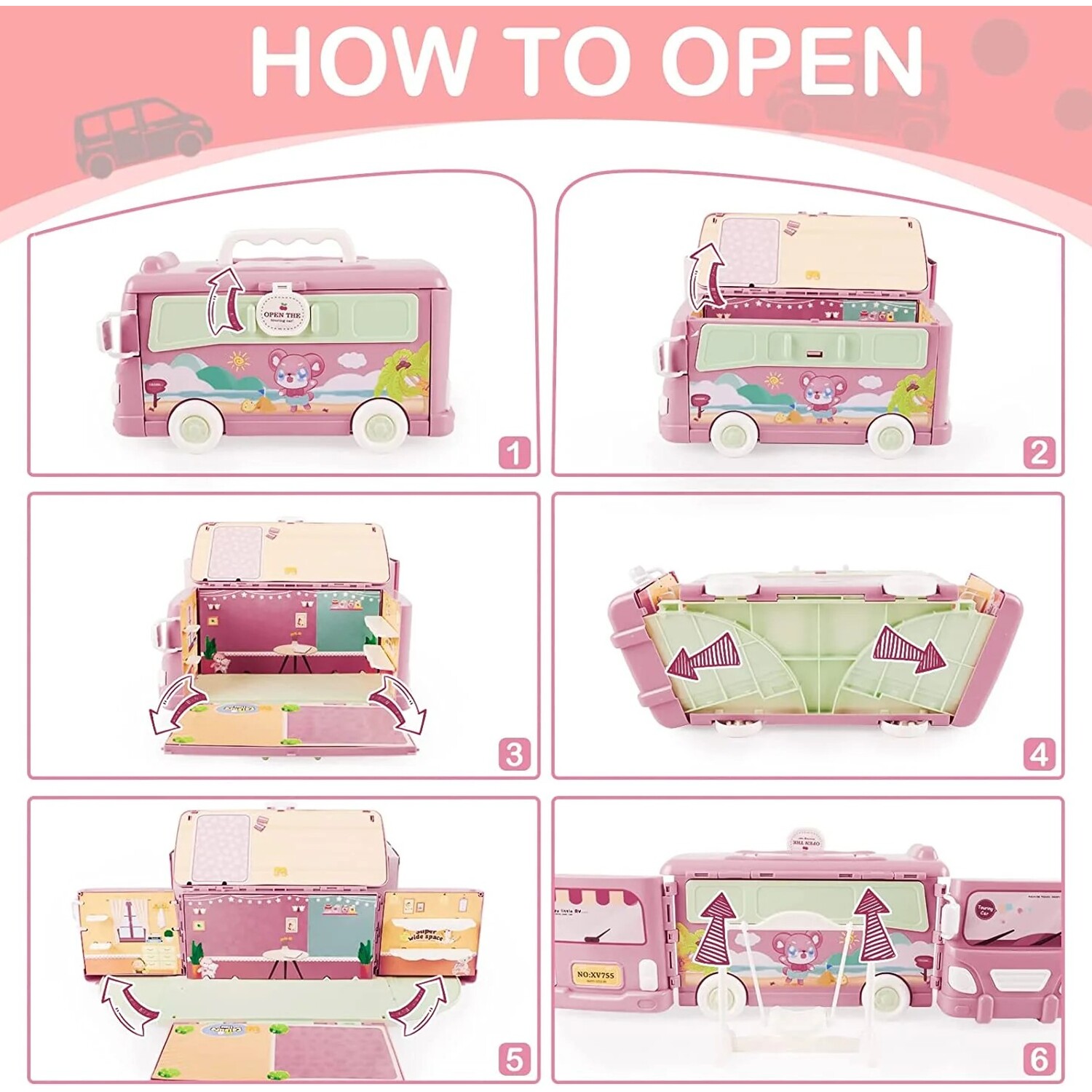 Portable Caravan Camper Bus Doll House Kitchen Playset with furniture