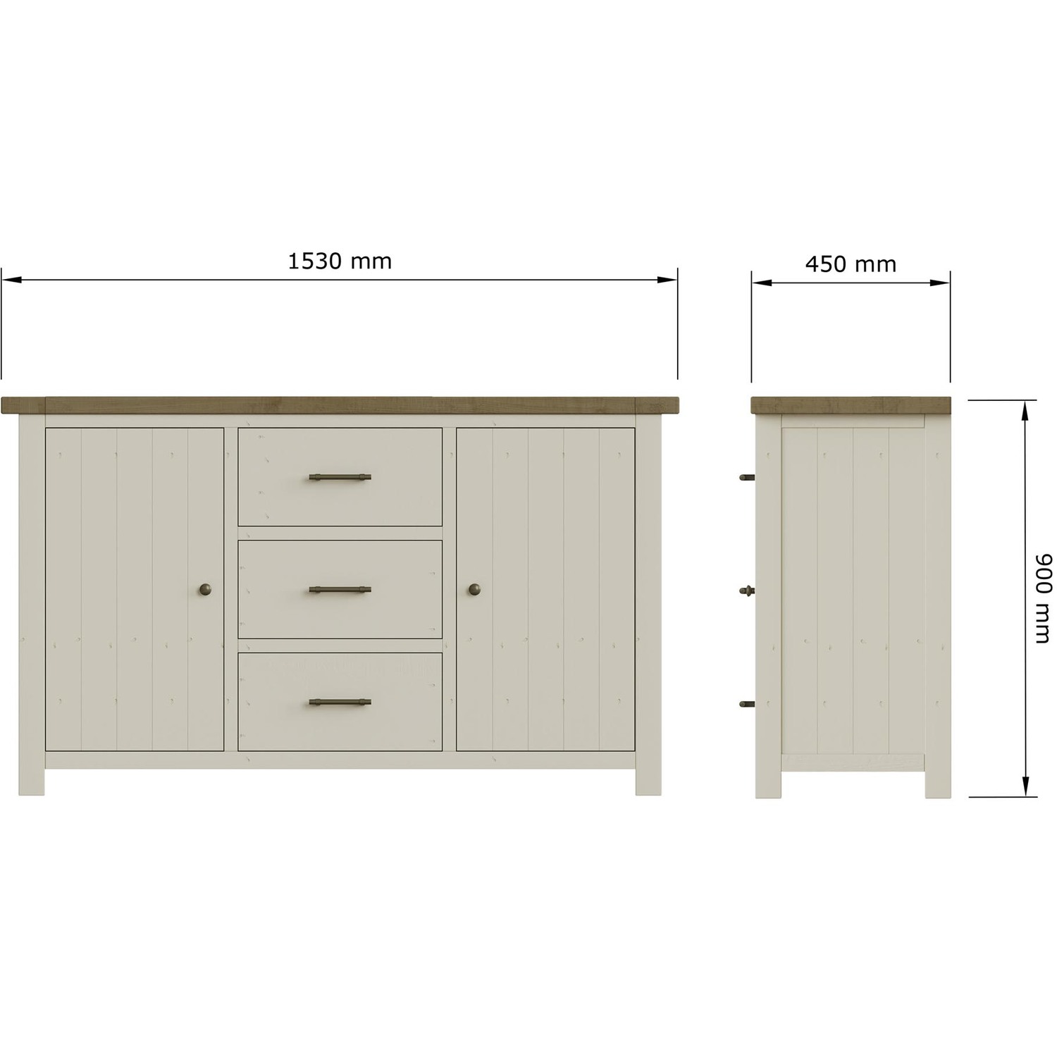 Solid Reclaimed Pine Large Sideboard 2 Door 3 Drawer