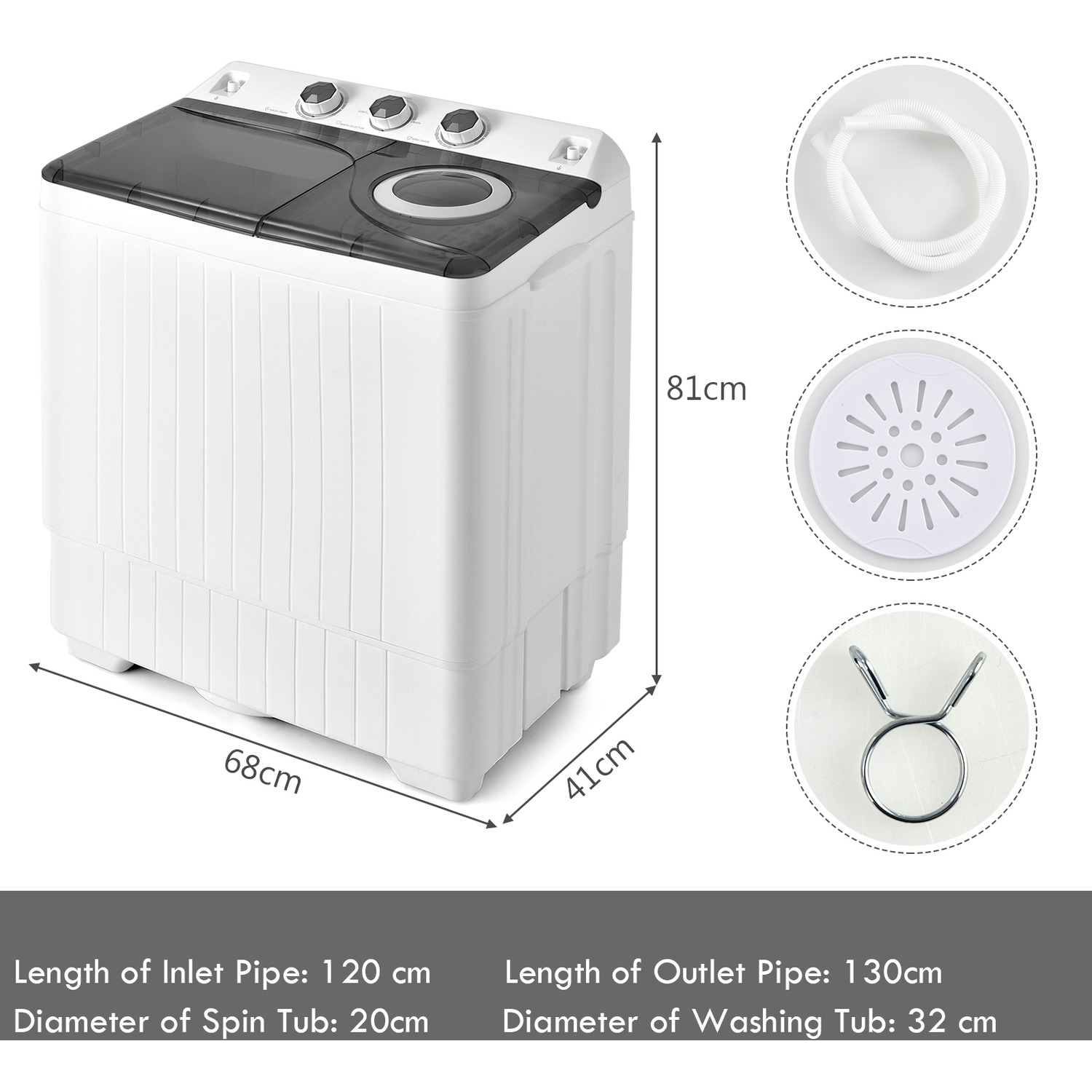 26lbs Semi-automatic Twin Tub Washing Machine-Black