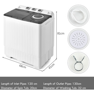 26lbs Semi-automatic Twin Tub Washing Machine-Black