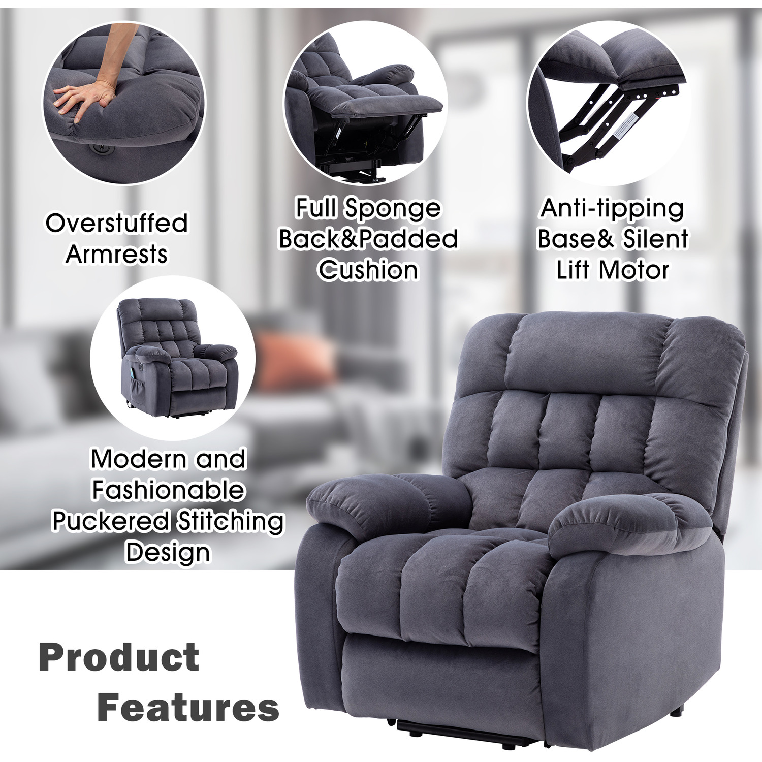 Electric Power Lift Recliner Armchair with Massage and Heat and USB Ports