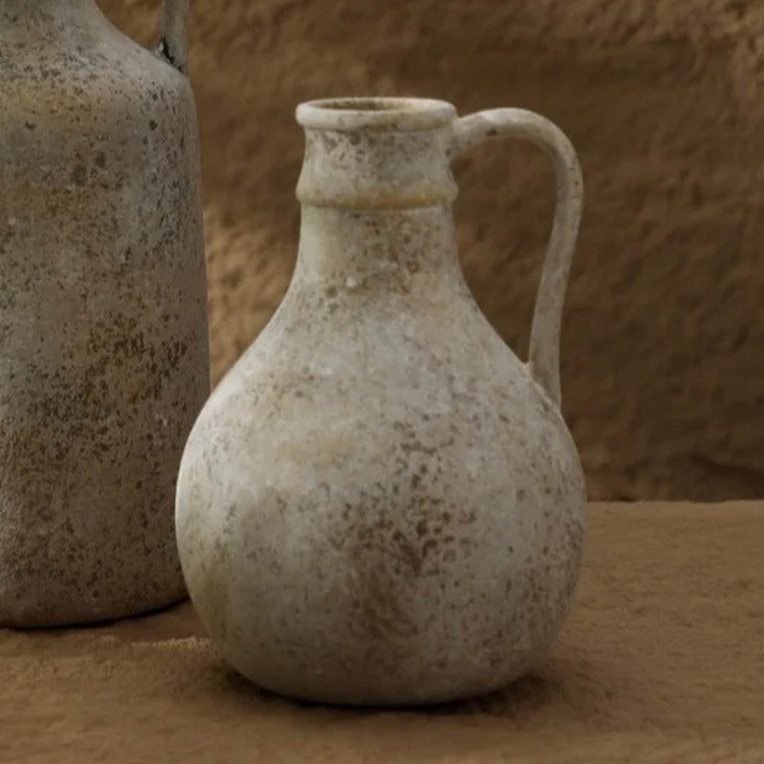 Aged Retro Ceramic Vase With Handle