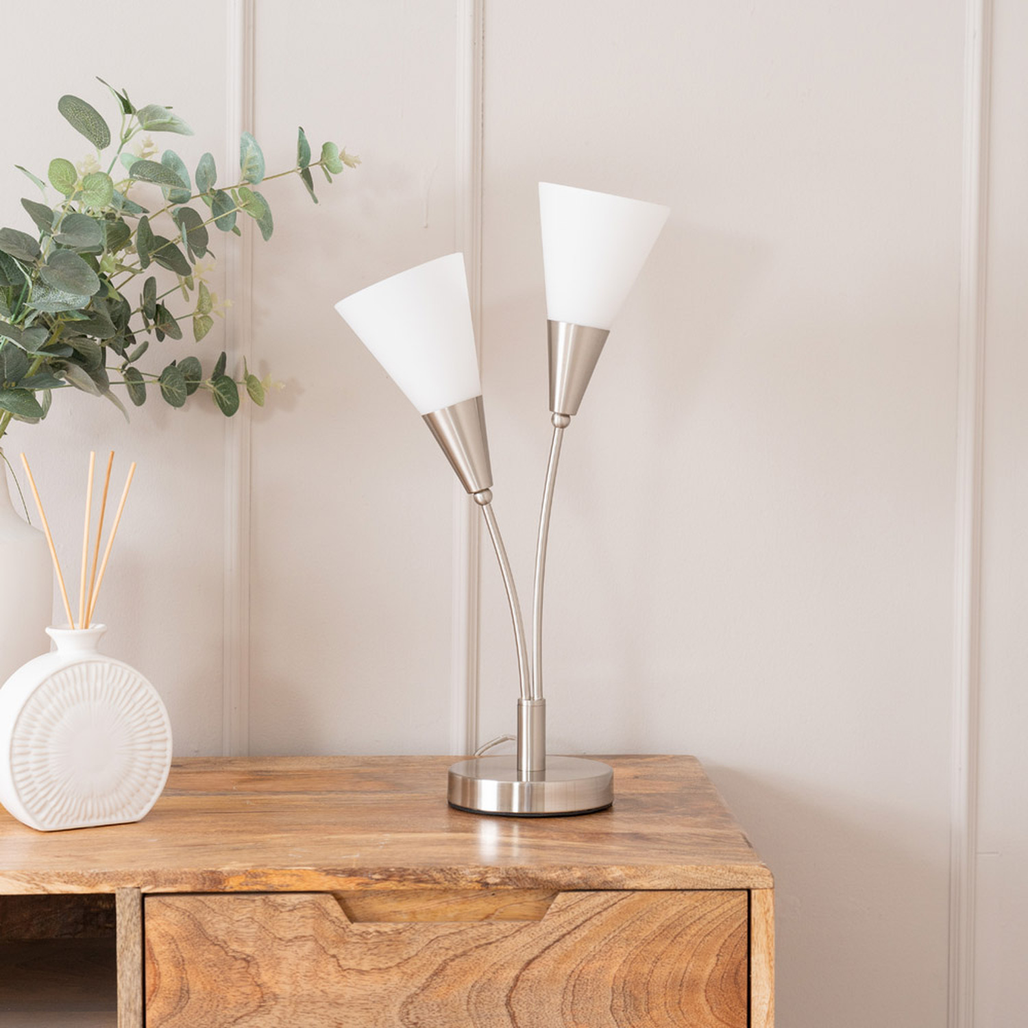 Kristina Frosted White Shade 2 Way Metal Uplighter Table Lamp with LED ...