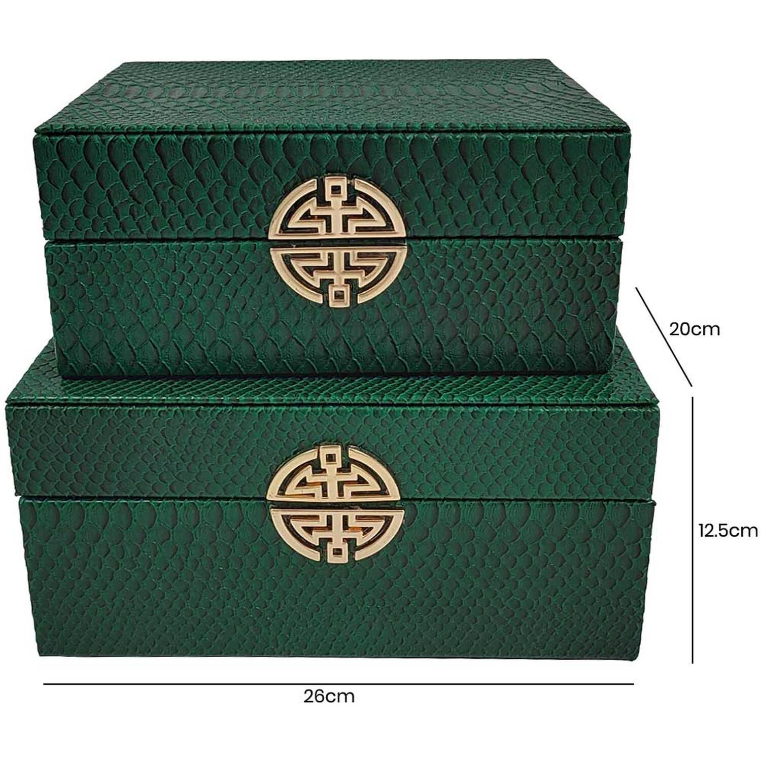 Set of 2 Green Faux Snake Leather Jewellery Boxes