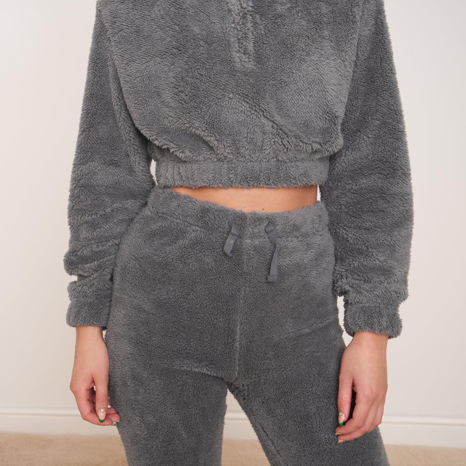 OHS Cropped Teddy Fleece Half Zip Jumper Warm Loungewear