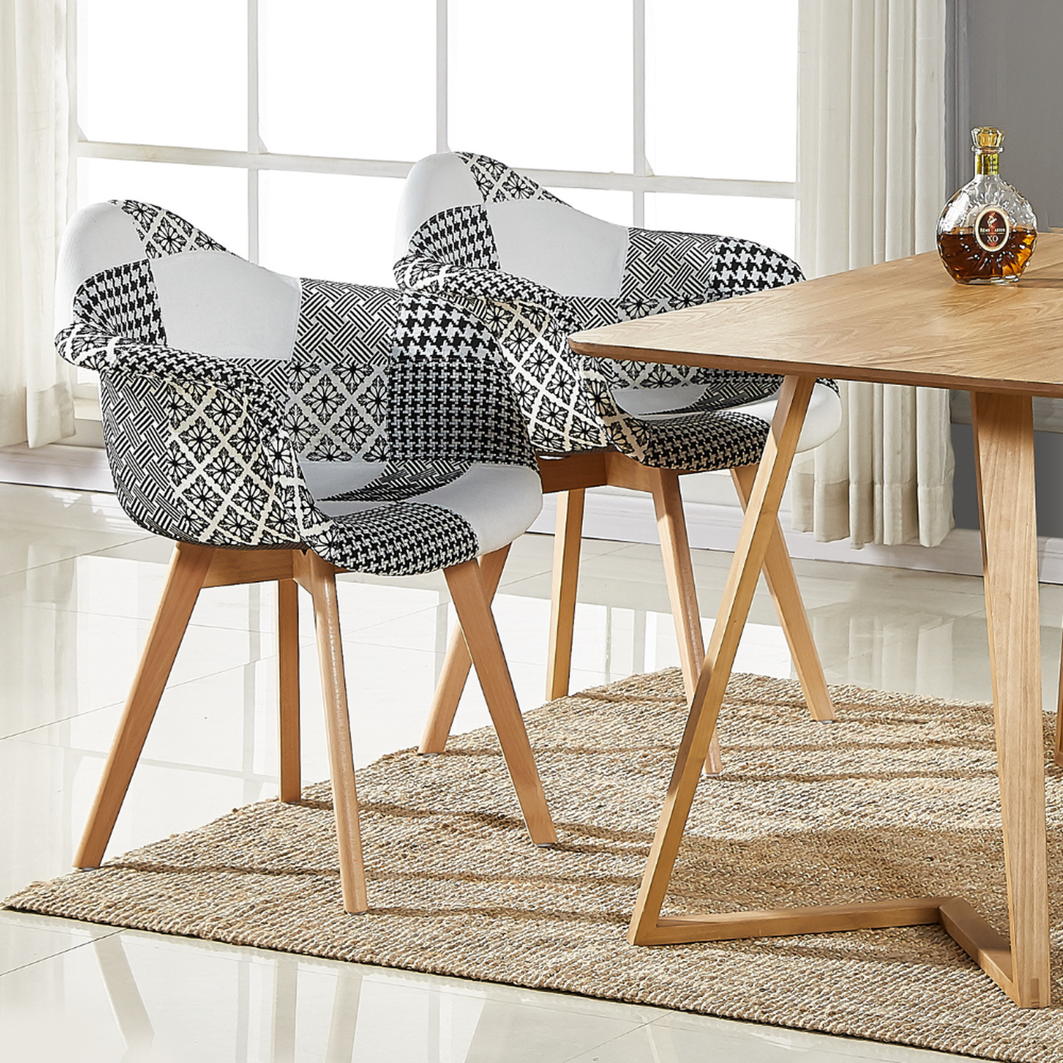 Set of 4 Chrono Patchwork Tub Fabric Dining Chair with Arms for Dining Room