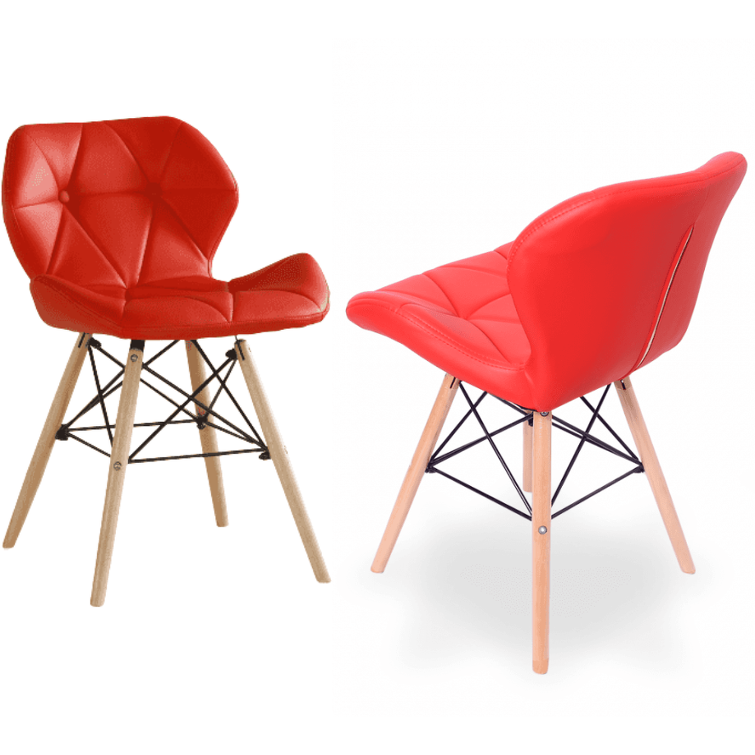 Set of 2 Cecilia Eiffel Faux Leather Dining Chairs Padded with Button ...
