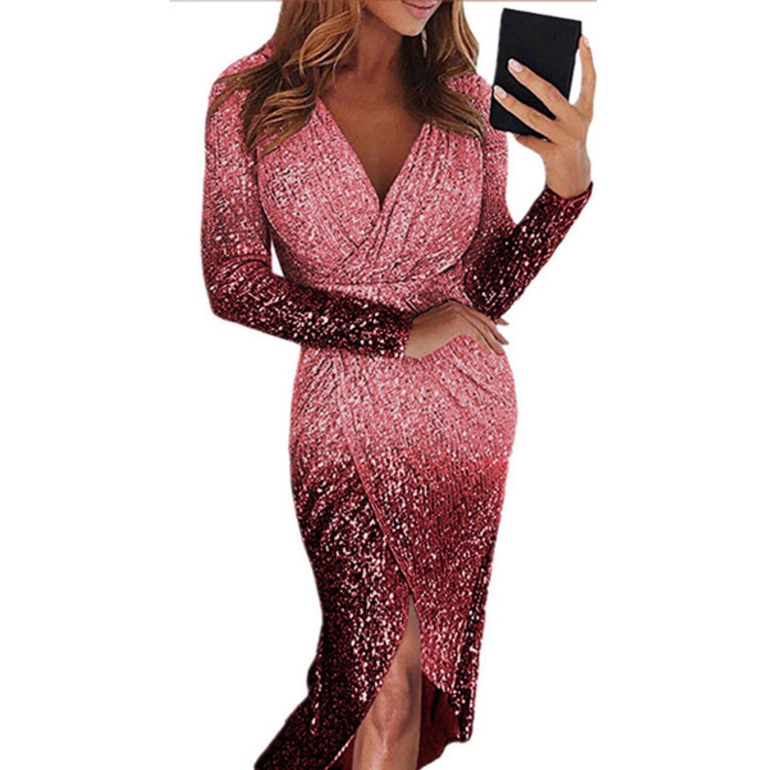 Long Sleeve Gradient Sparkle Dress 8829