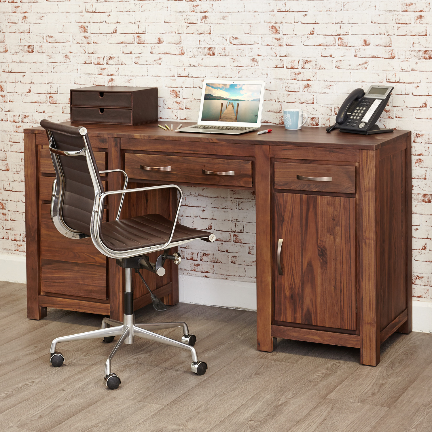 Mayan Walnut Twin Pedestal Computer Desk