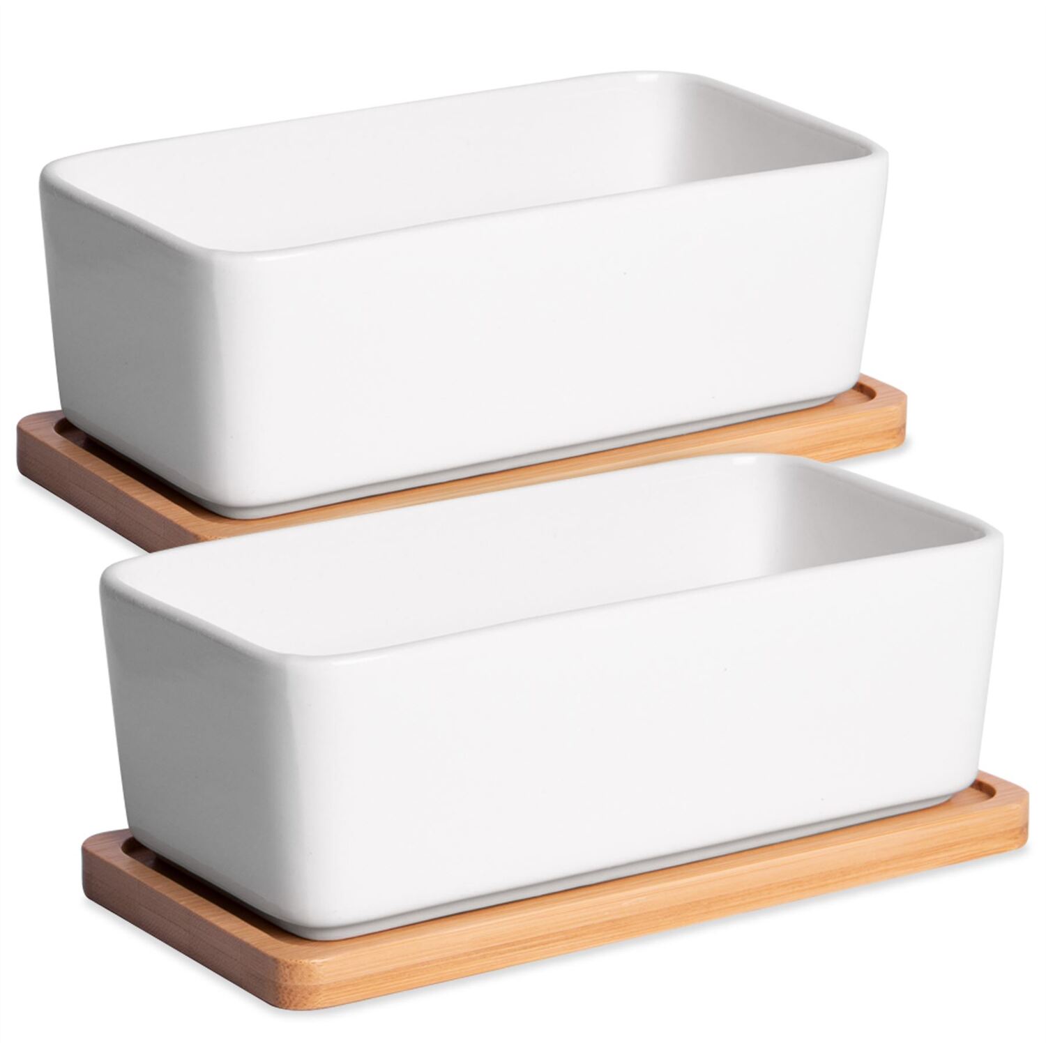 Ceramic Planter and Bamboo Base x2 Rectangular
