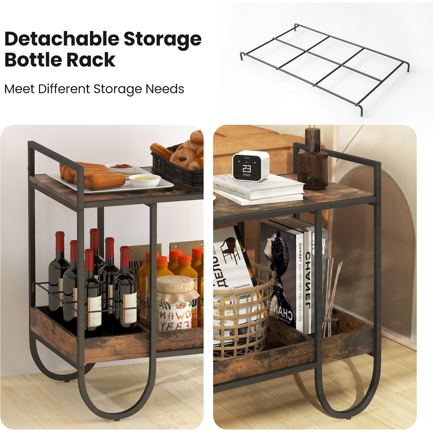 Industrial Bar Cart Rolling Buffet Serving Cart