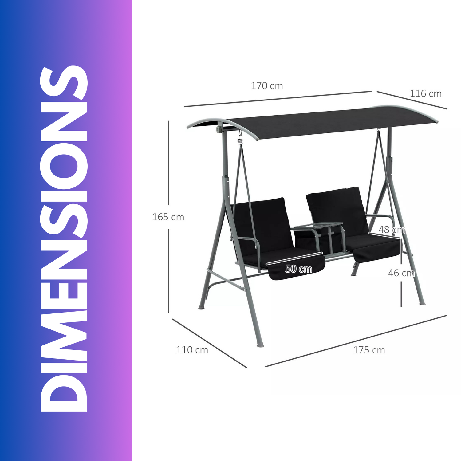 2 Seater Garden Swinging Chair With Pivot Table Storage