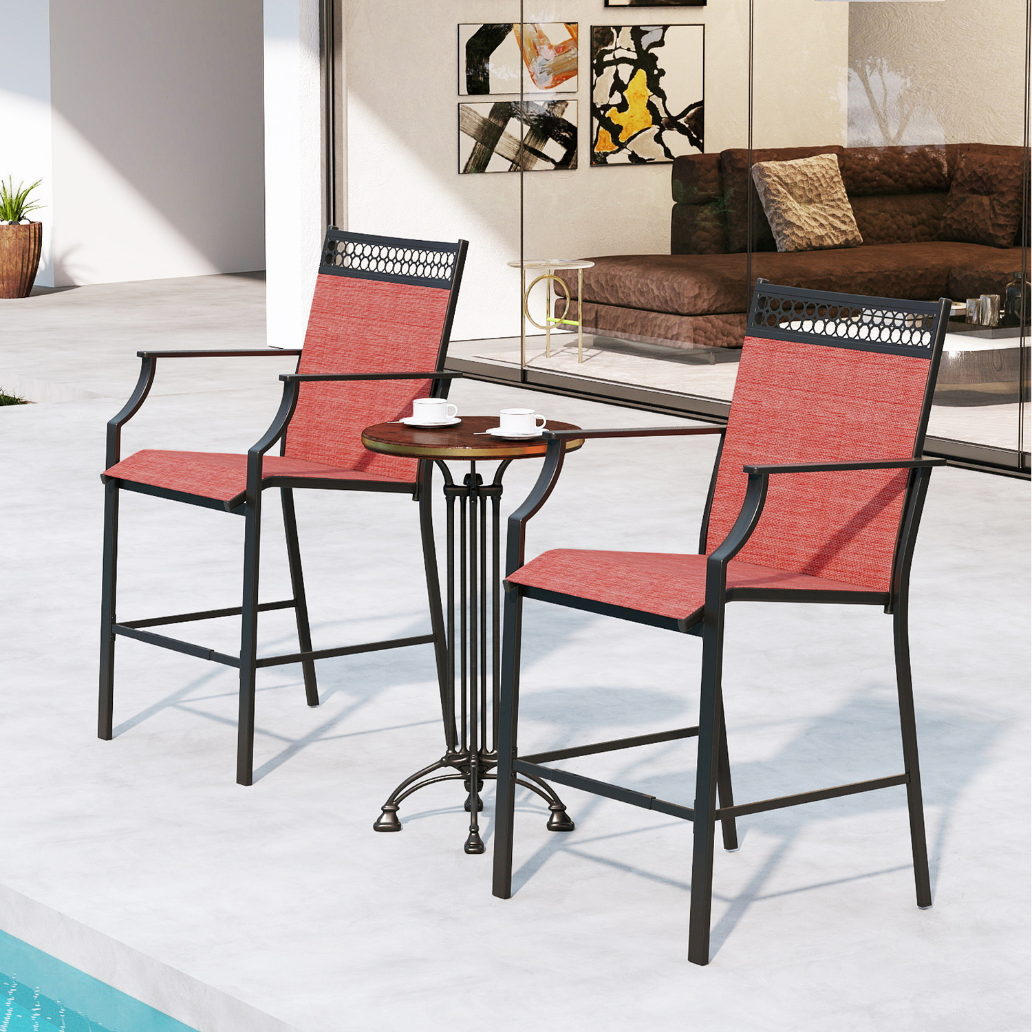 Outdoor Bar Stool Patio Chair Set of 2