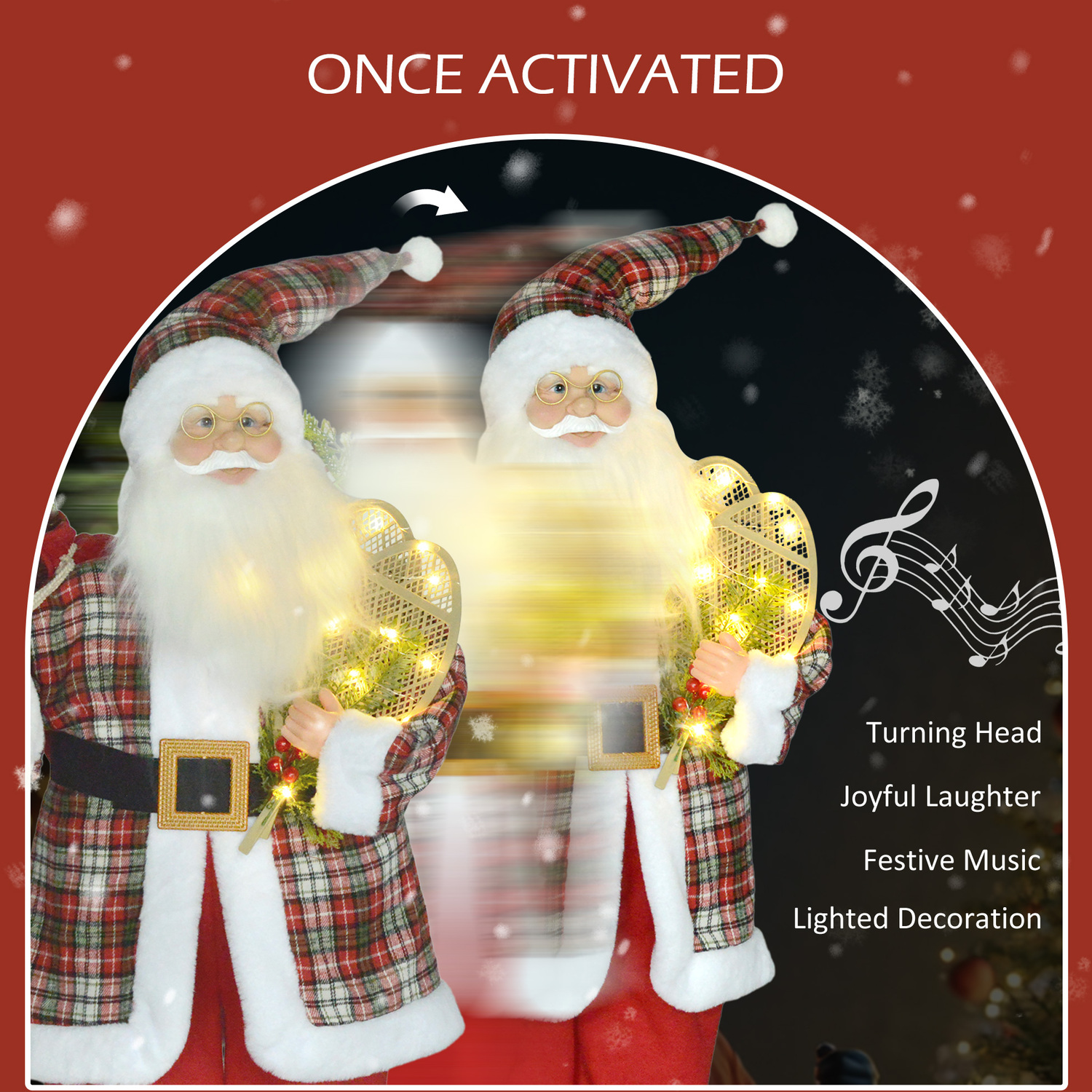 HOMCOM Life Size Animated Santa Claus with Sound Activated Music