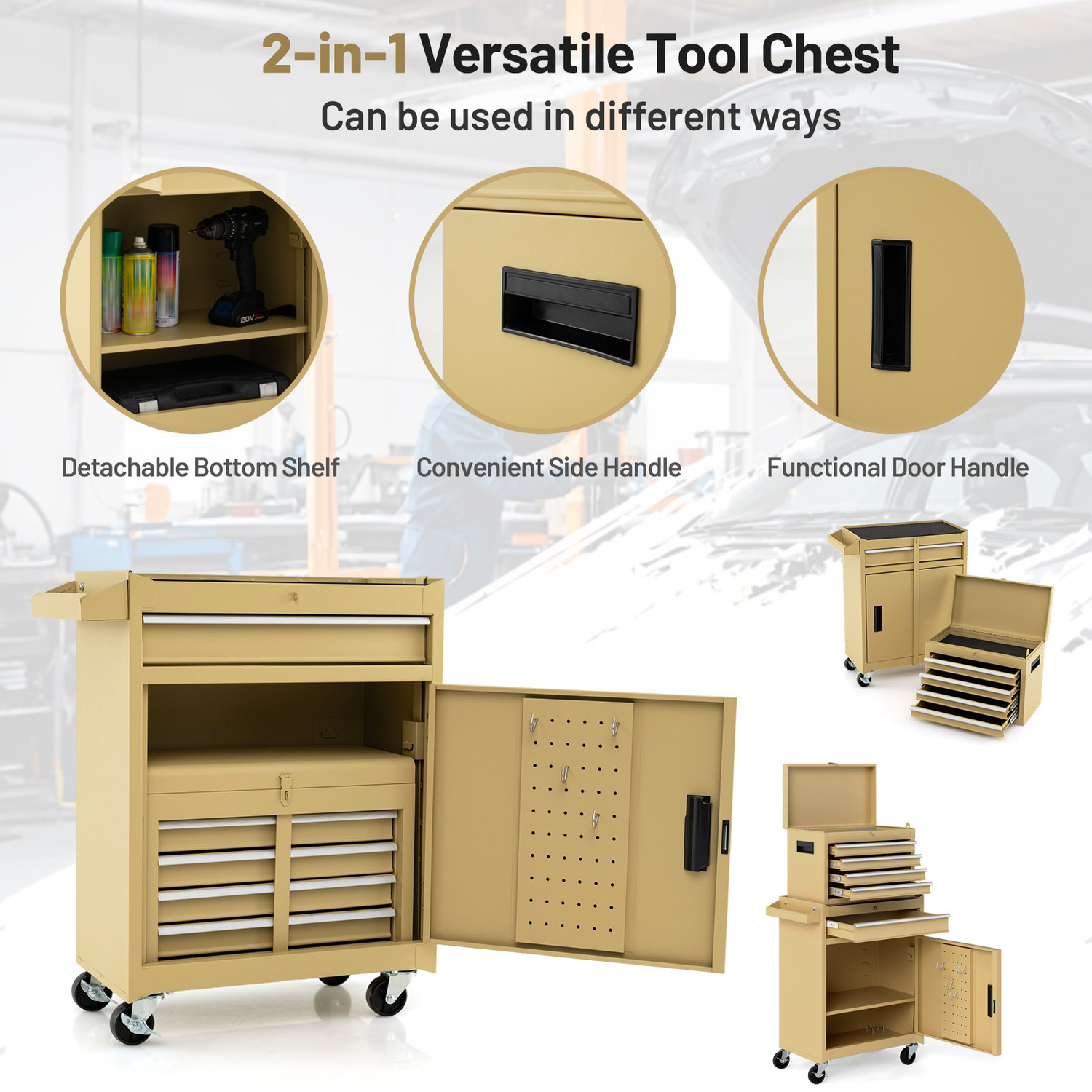Tool Storage Cabinet with Lockable Wheels
