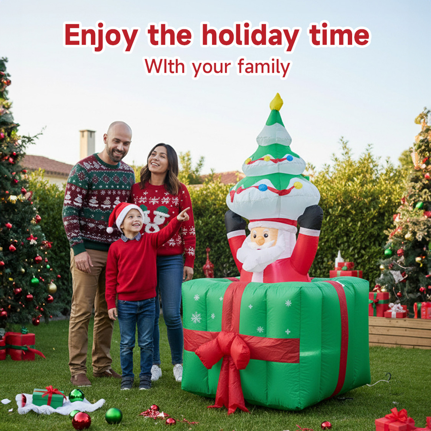 Pop-Up Santa with Light-Up Christmas Tree Inflatable Decor