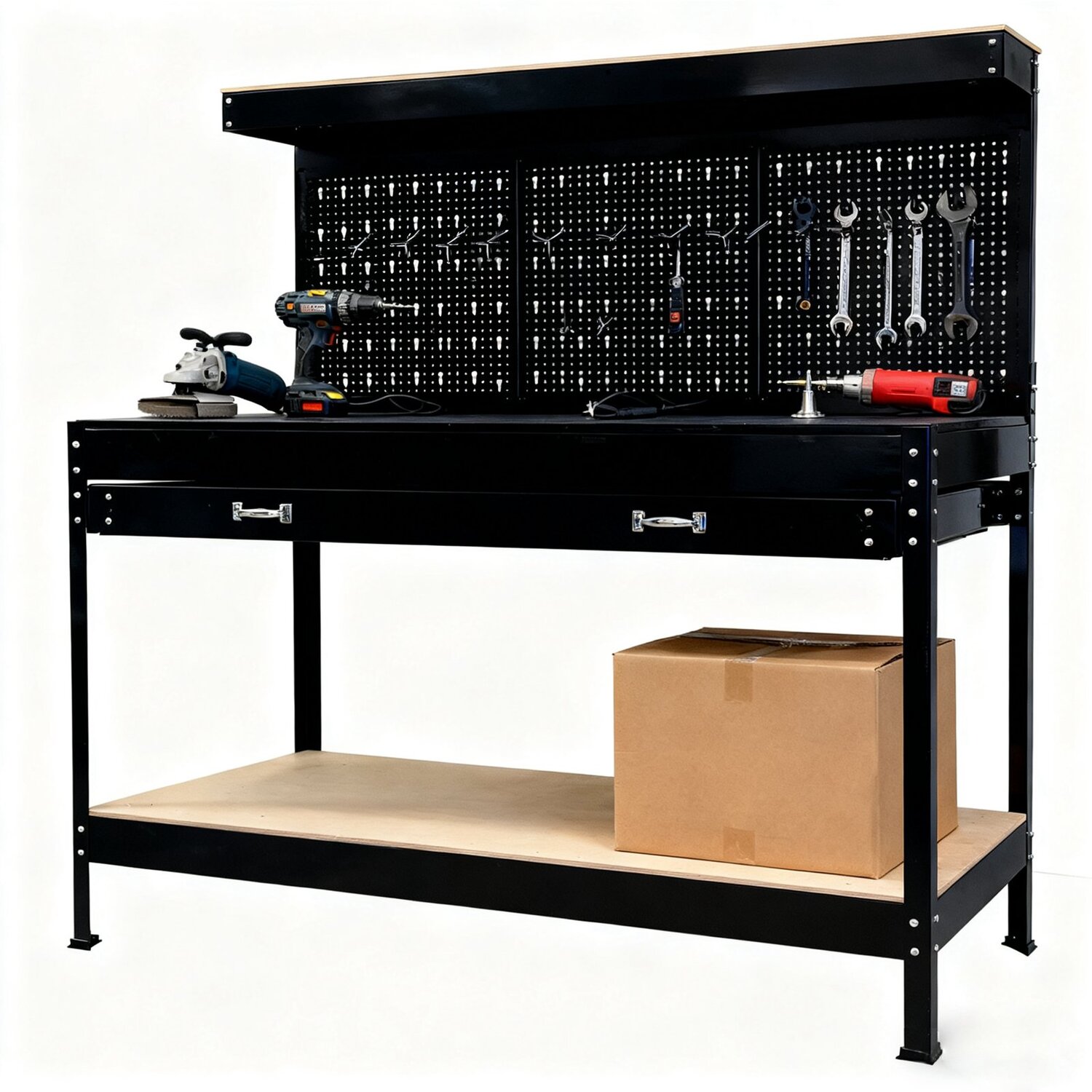 Heavy Duty Metal Workbench Garage Table Pegboard Shelf Drawer Workshop