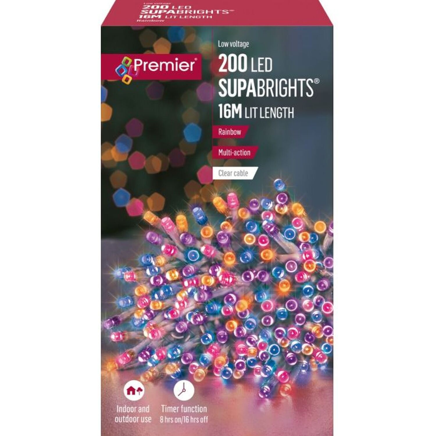 200 Supabright String Lights Rainbow Colour Clear Cable