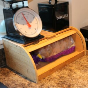 Single Layer Roll Top Bamboo Wooden Bread Bin Kitchen Storage
