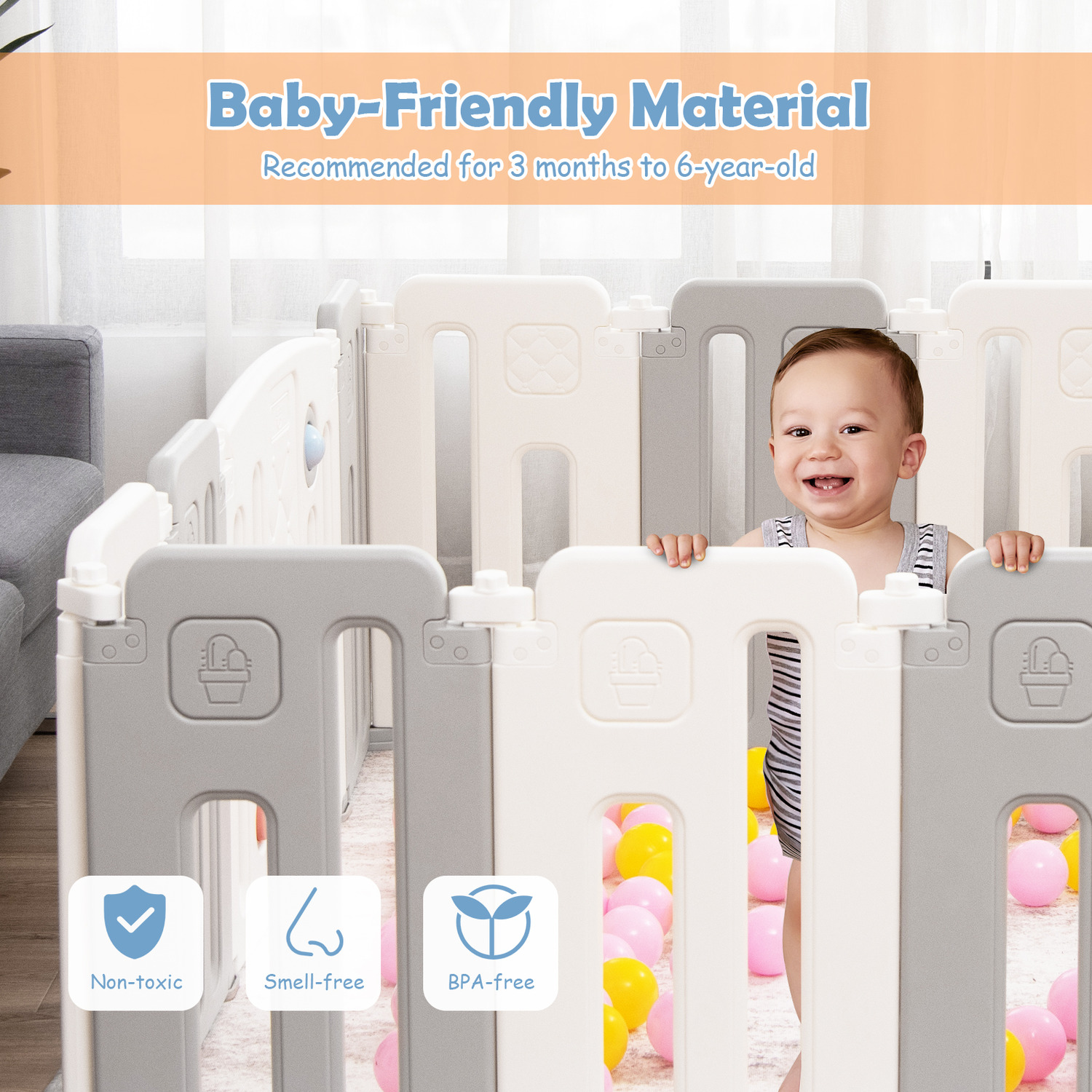 Kids Foldable Safety Playpen Activity Play Center-Beige