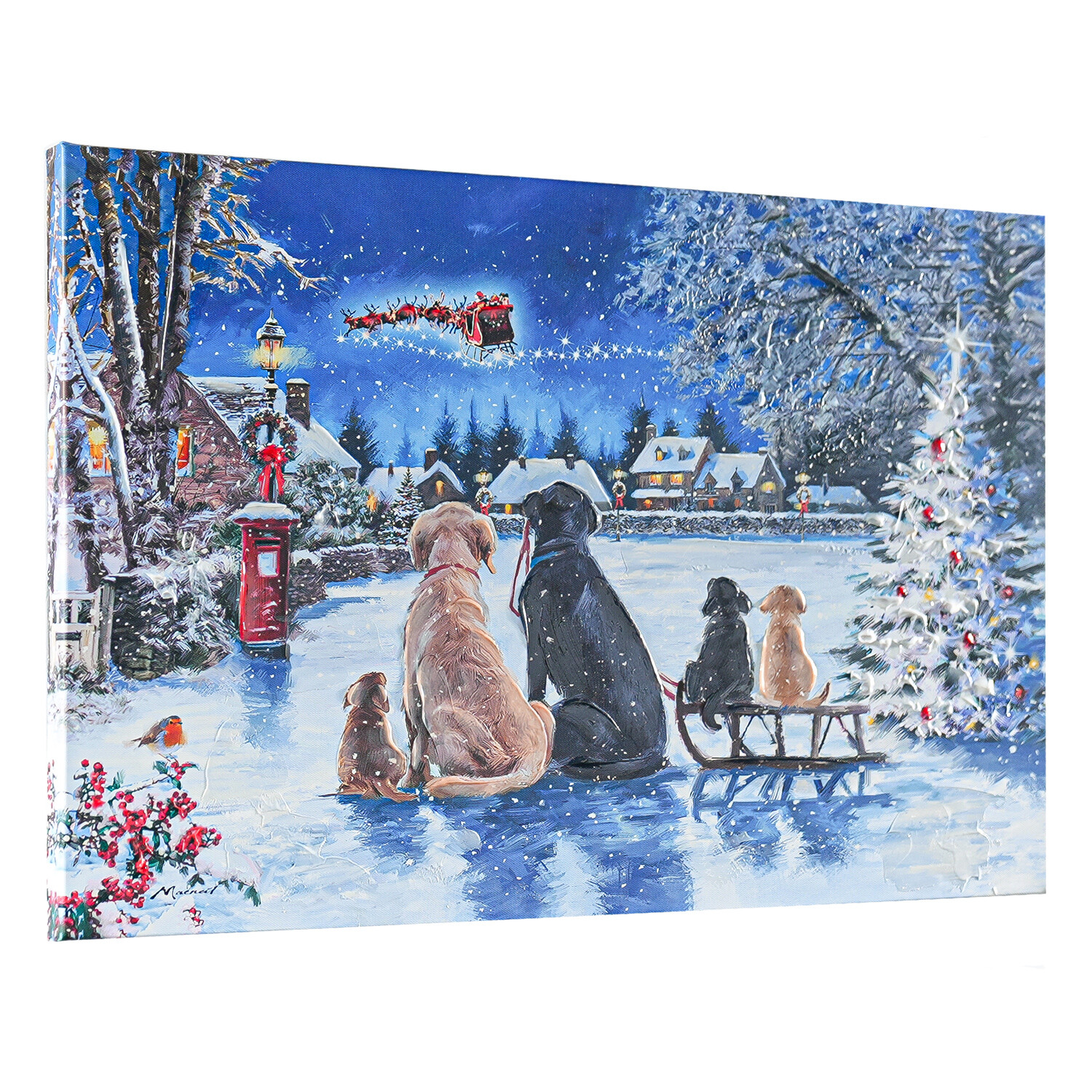 Macneil Snowy Dogs Spotting Santa Canvas