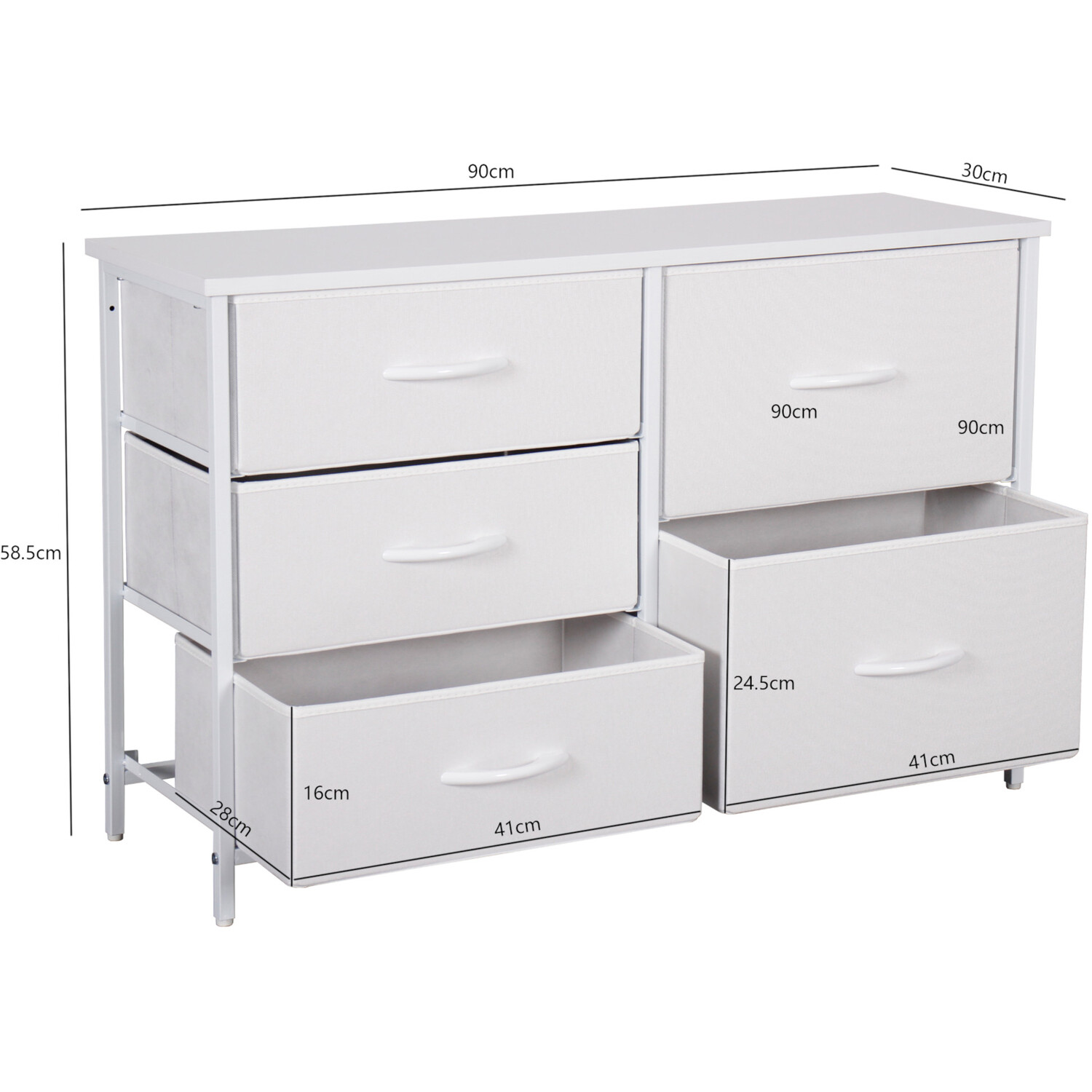 Chest Of Drawers With Metal Frame, 5 Large Deep Fabric Drawers
