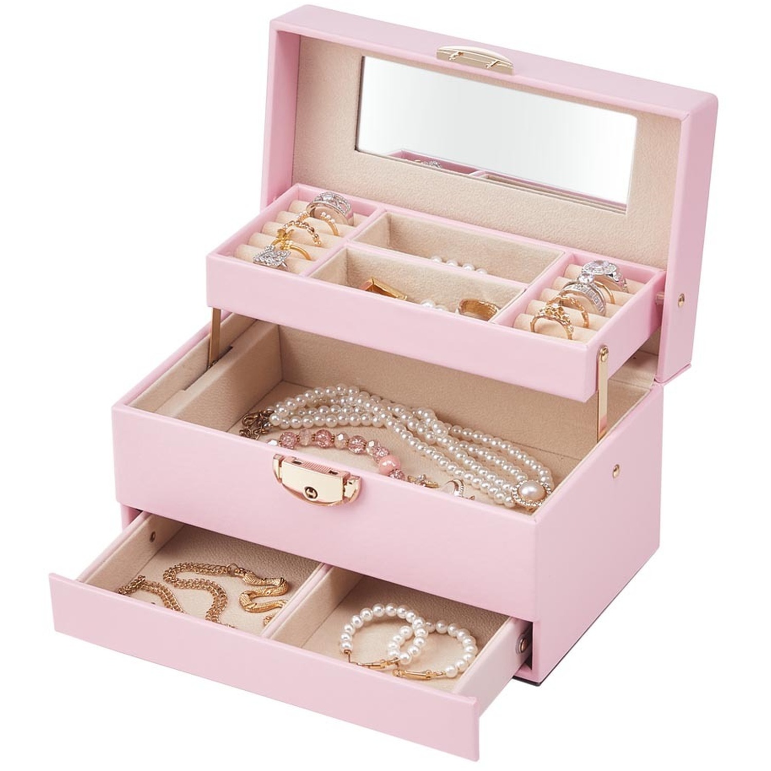 Lockable Jewellery Storage Box with Mirror