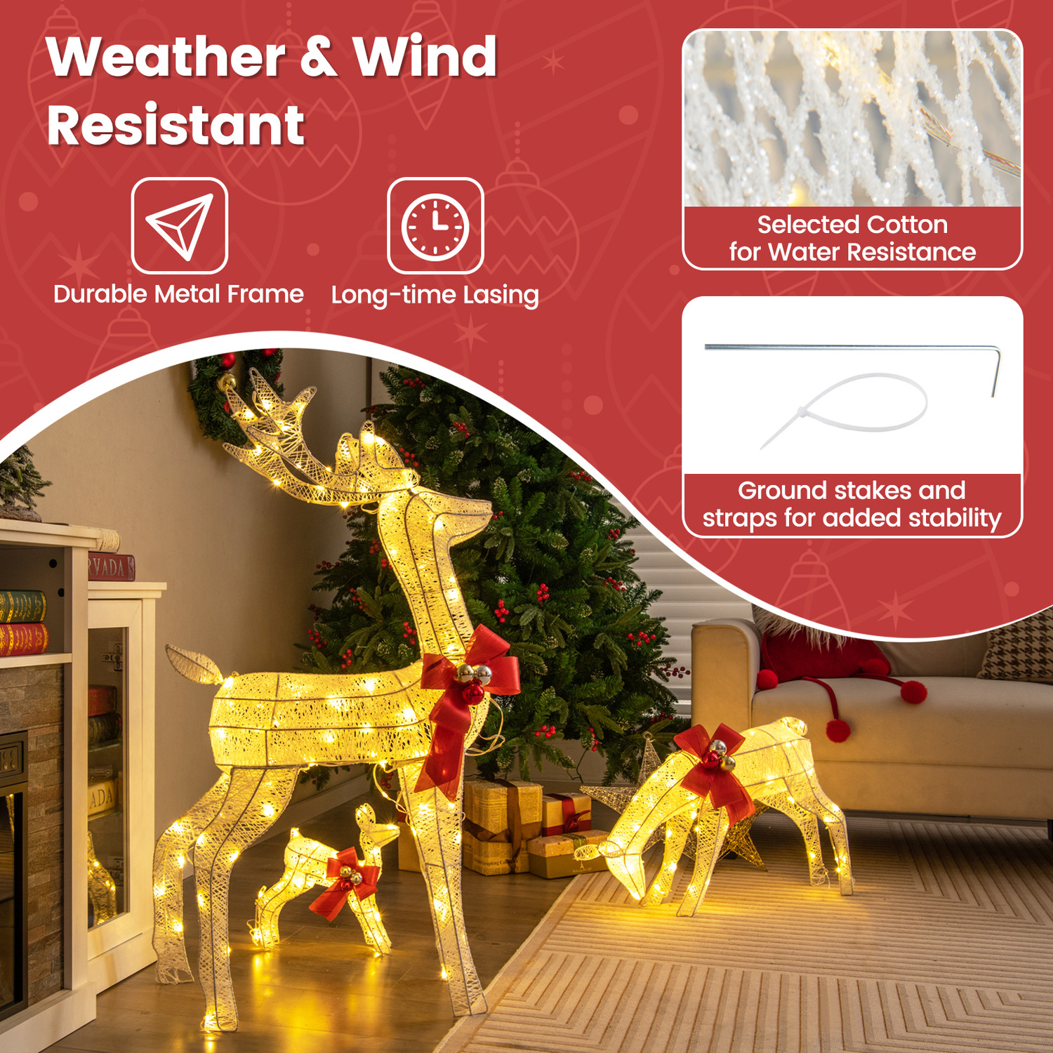 3-Piece Reindeer Family Set with LED Lights