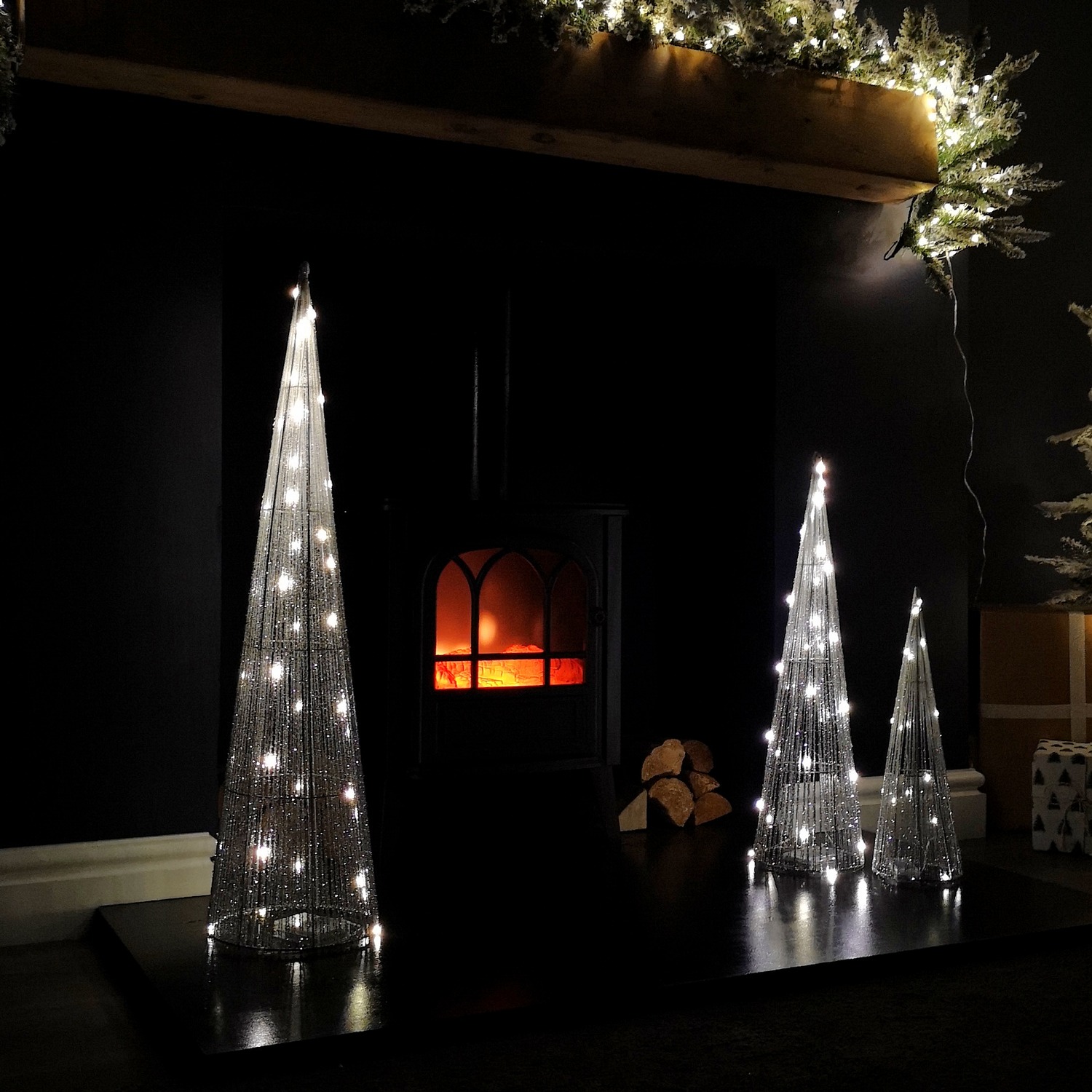 Tree Cone Obelisk Trio with 90 LEDs