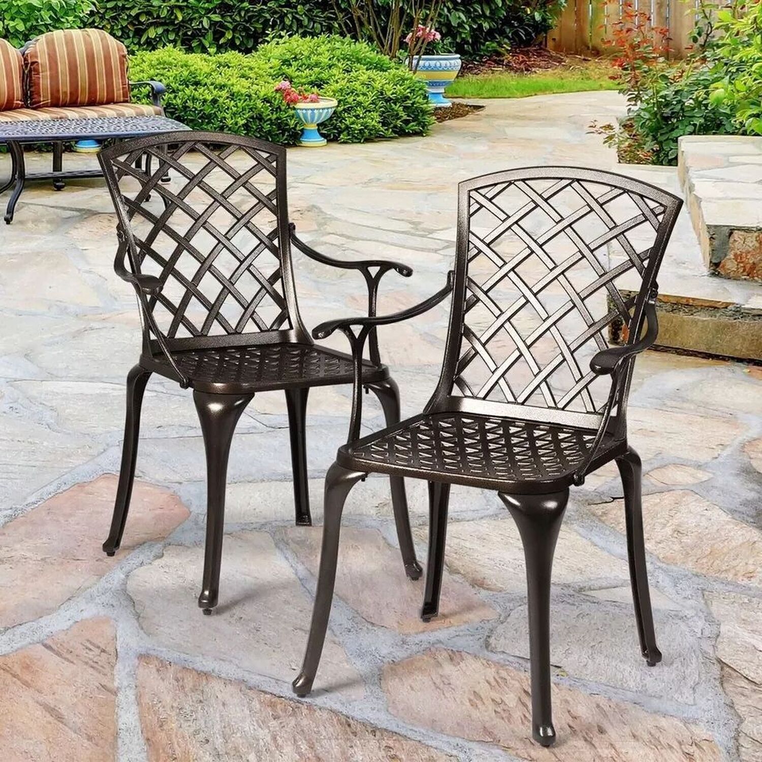 Set of 2 Outdoor Metal Dining Chairs
