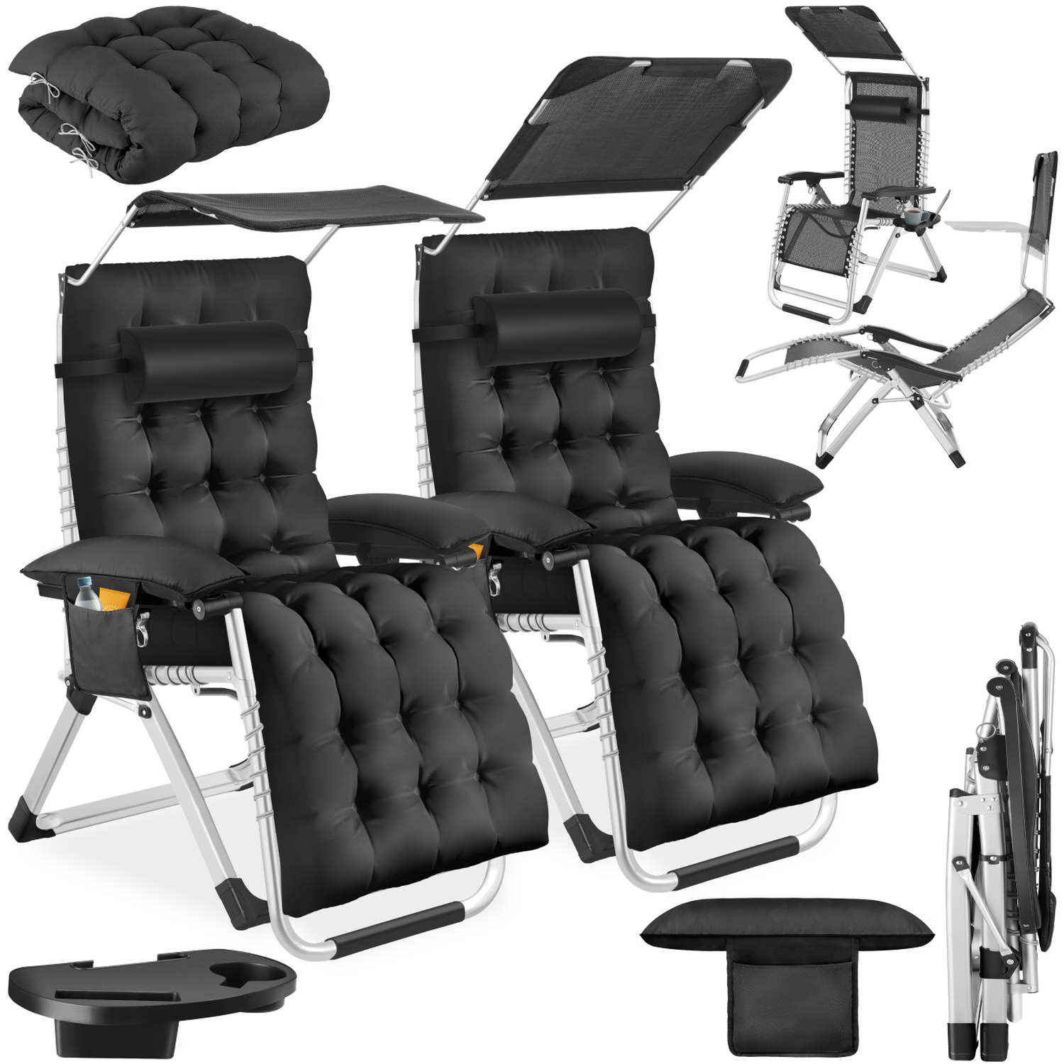 Sun Lounger, Plush Padding, Sun Shade, Folding Function