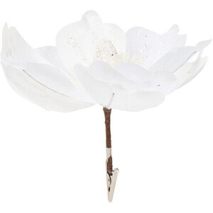 White Glitter Flower Clip