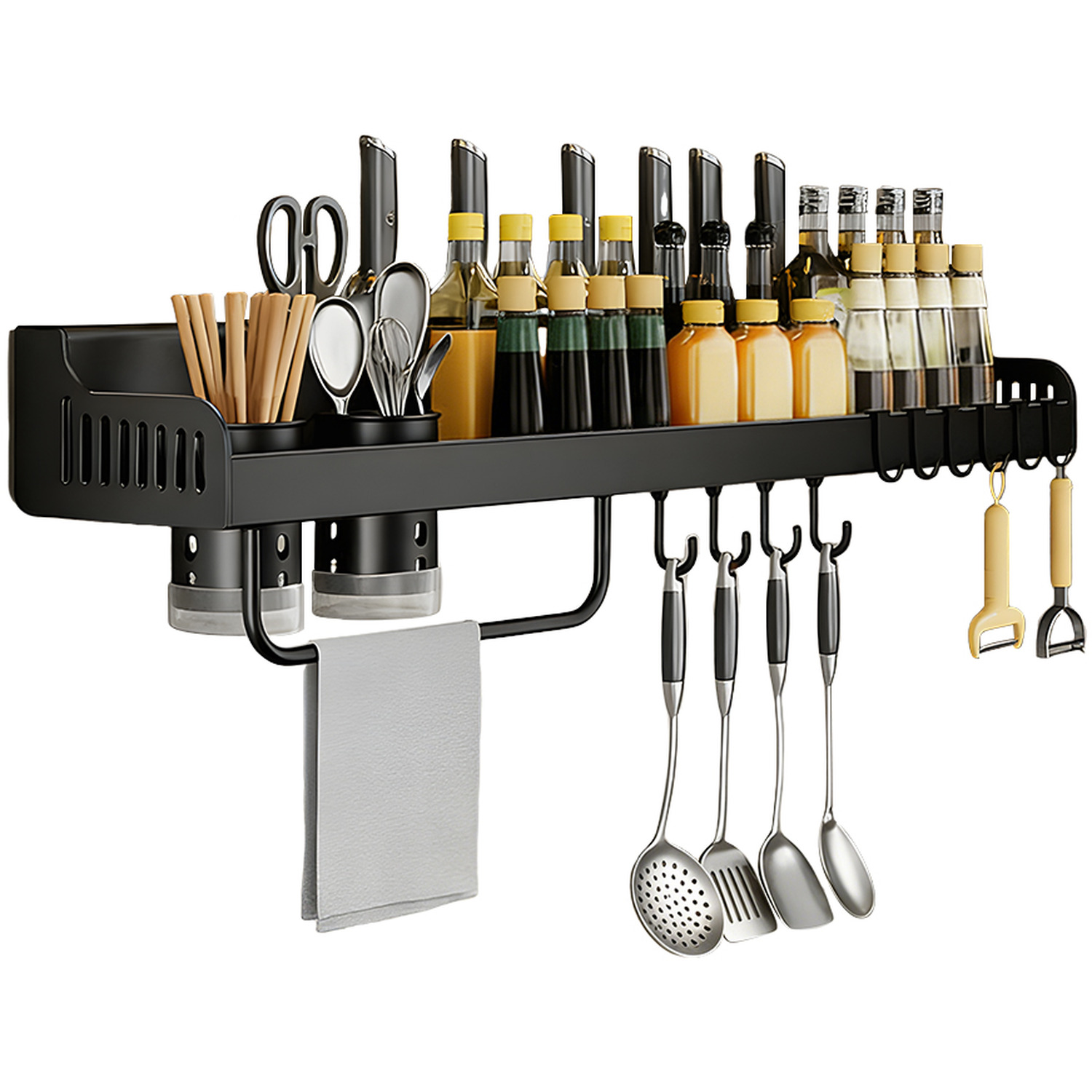 Lifeideas 50cm Wall Kitchen Utensil Rack with 2 Utensil Holders