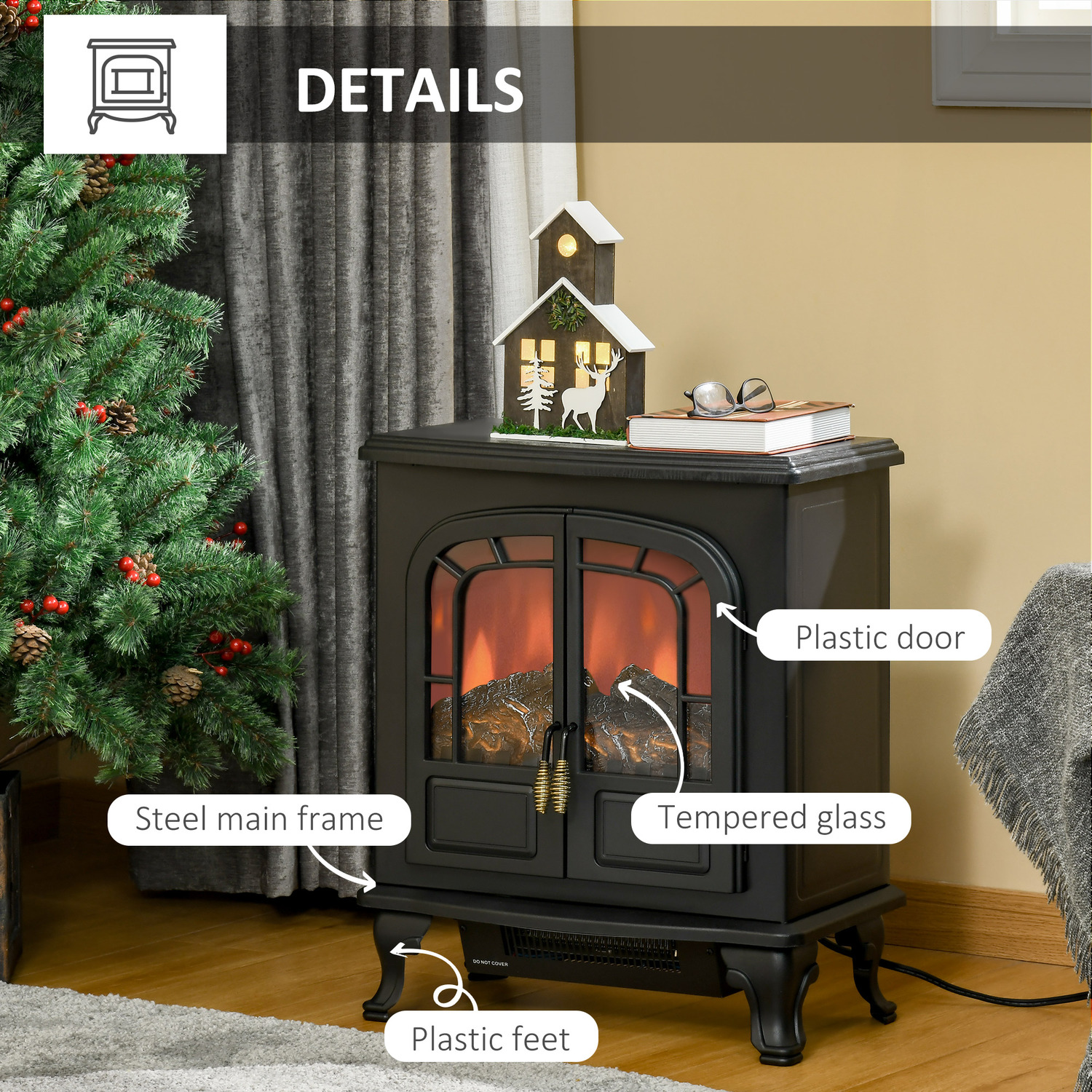 Electric Fireplace Heater with LED Fire Flame Effect