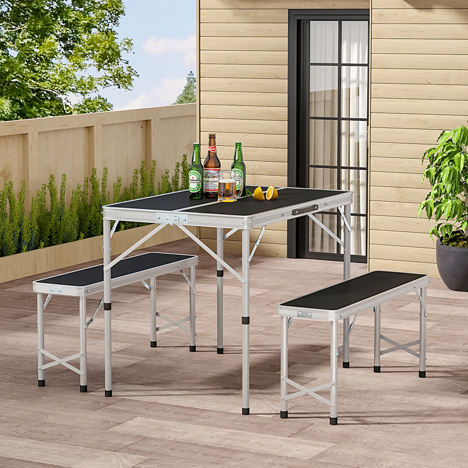 Portable Adjustable Aluminium Camping Table Chairs Combine Set Party
