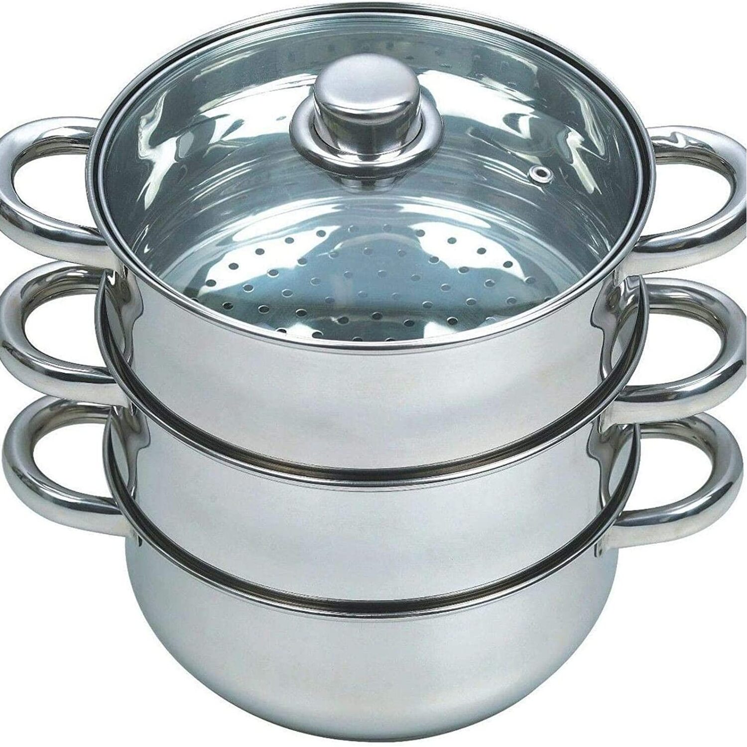 22cm 3 Tier Stainless Steel Steamer Pot Vegetable Seafood Meat Steamer